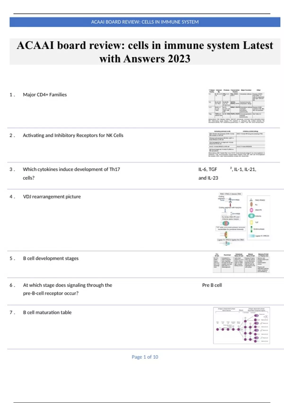 ACAAI board review: cells in immune system Latest with Answers 2023 ...