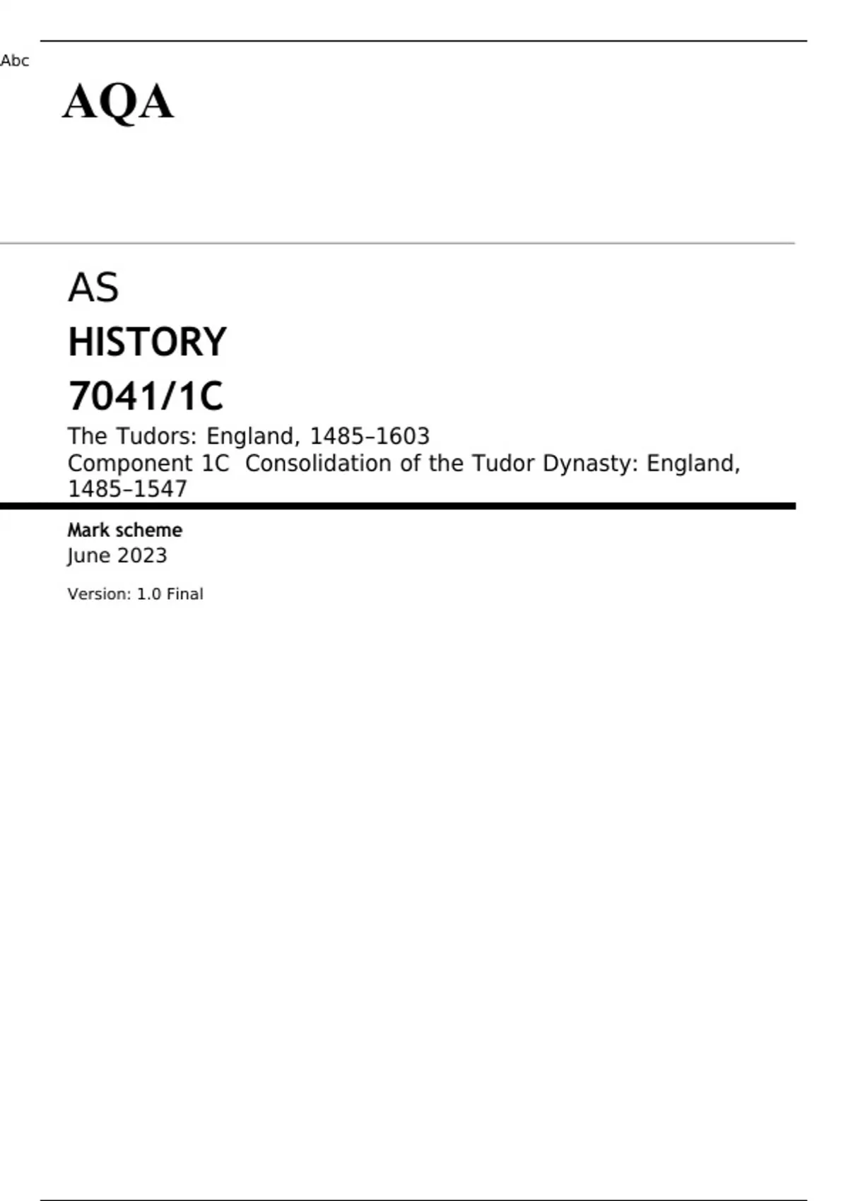 AQA AS HISTORY The Tudors: England, 1485–1603 Component 1C JUNE 2023 ...