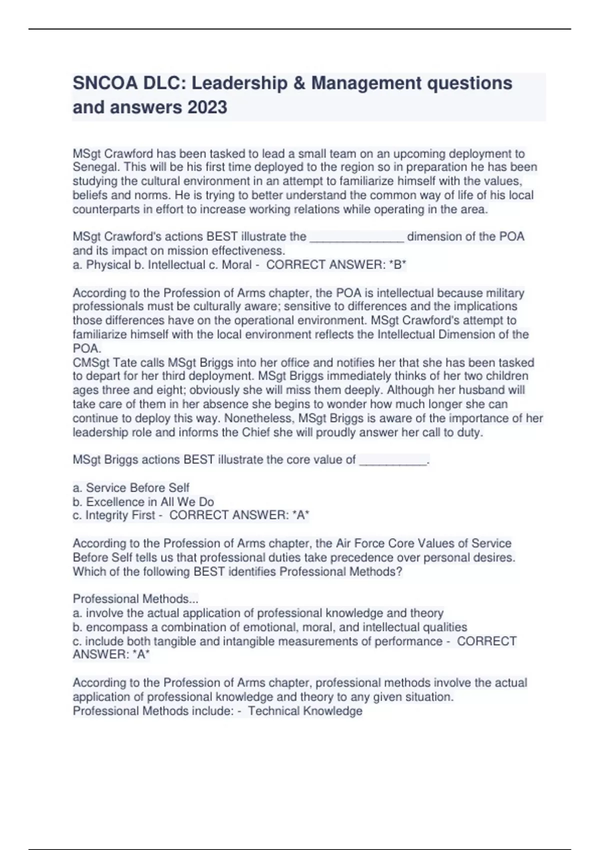 SNCOA DLC: Leadership & Management questions and answers 2023 - SNCOA ...