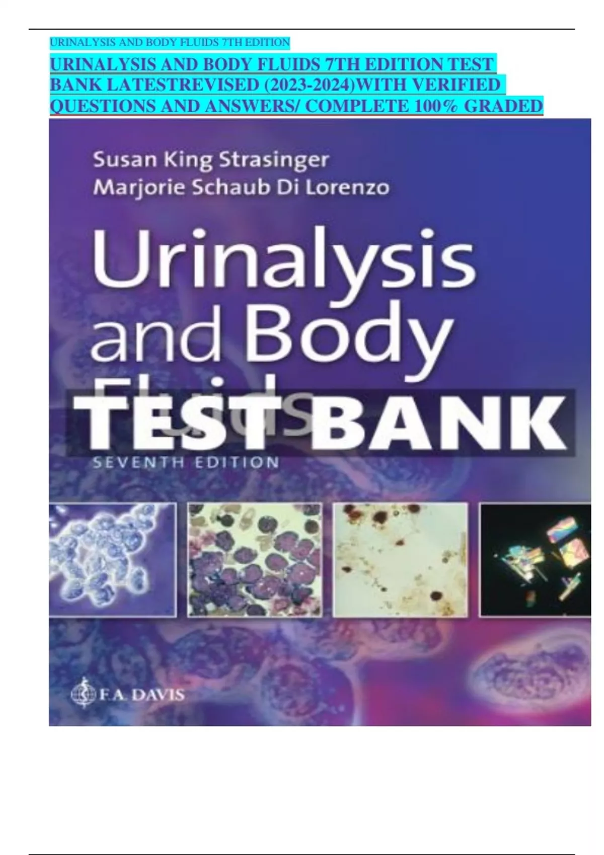 URINALYSIS AND BODY FLUIDS 7TH EDITION TEST BANK LATEST REVISED ()WITH ...