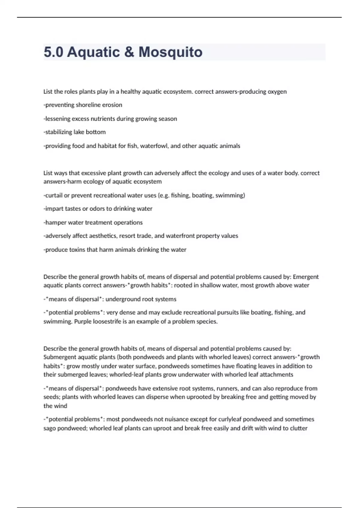 5.0 Aquatic & Mosquito exam 2023 with correct answers - 5.0 Aquatic ...