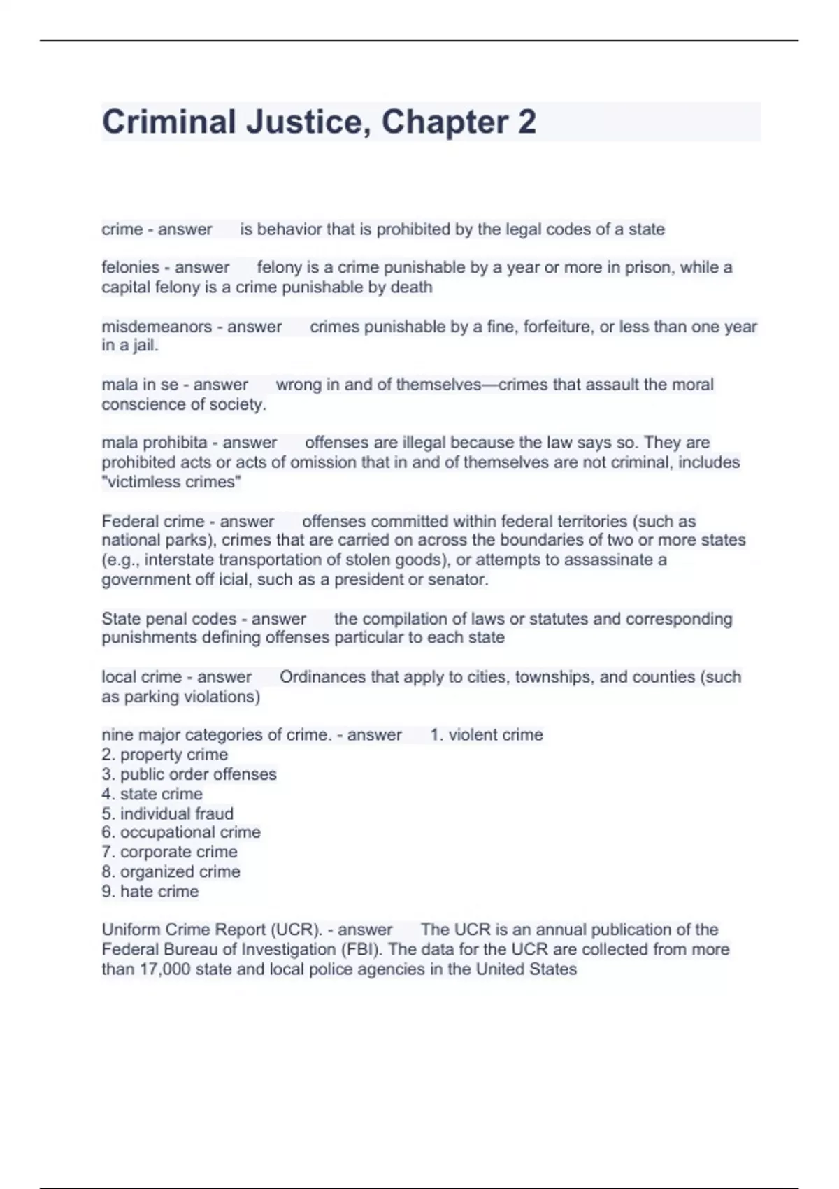 Criminal Justice Questions with correct Answers Graded A+ - Crime ...