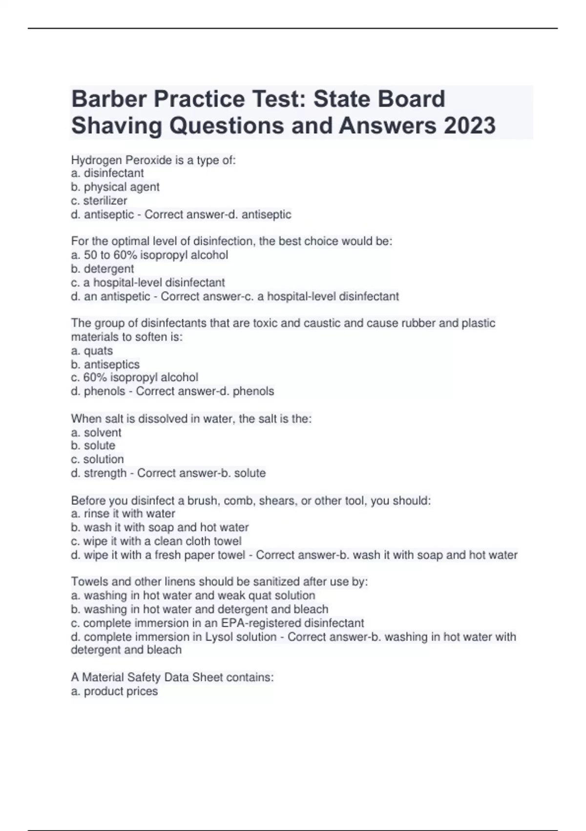 Barber Practice Test: State Board Shaving Questions and Answers 2024 ...