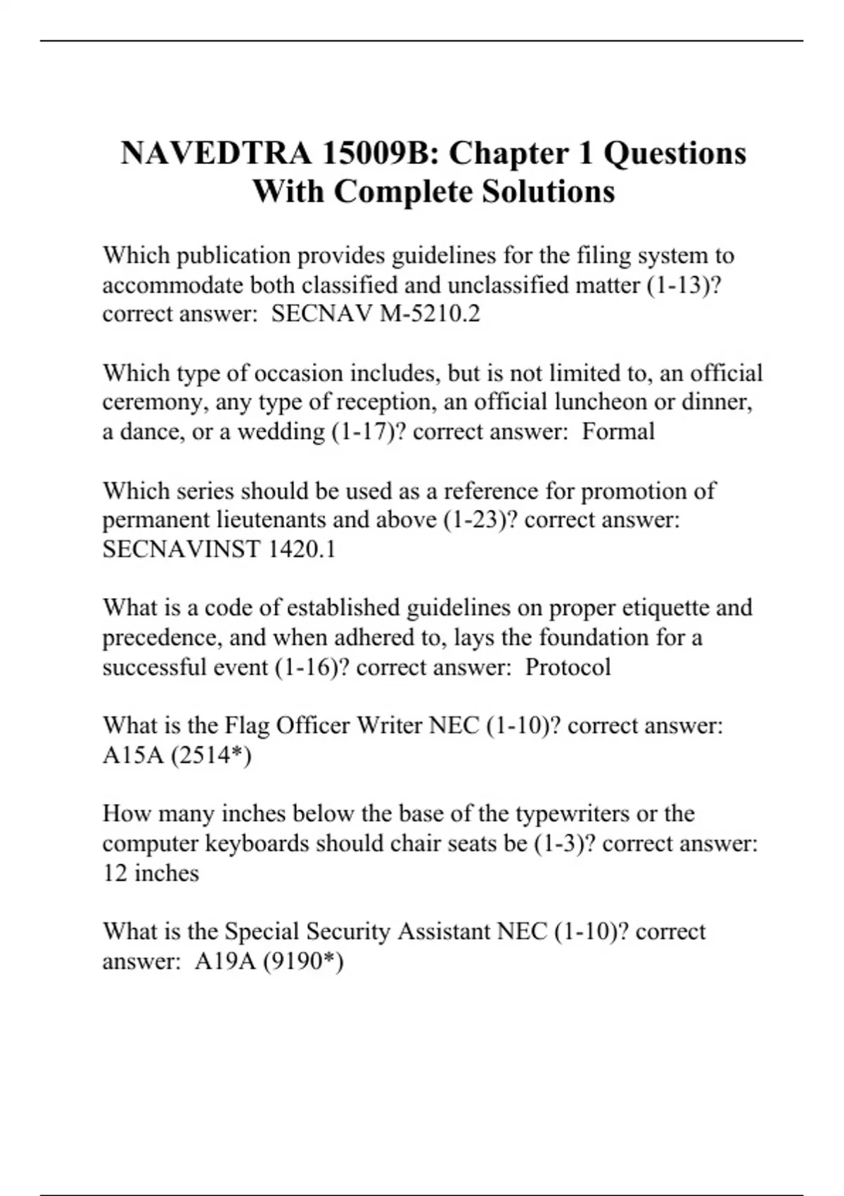 NAVEDTRA 15009B: Chapter 1 Questions With Complete Solutions - NRTC NAVEDTRA - Stuvia US