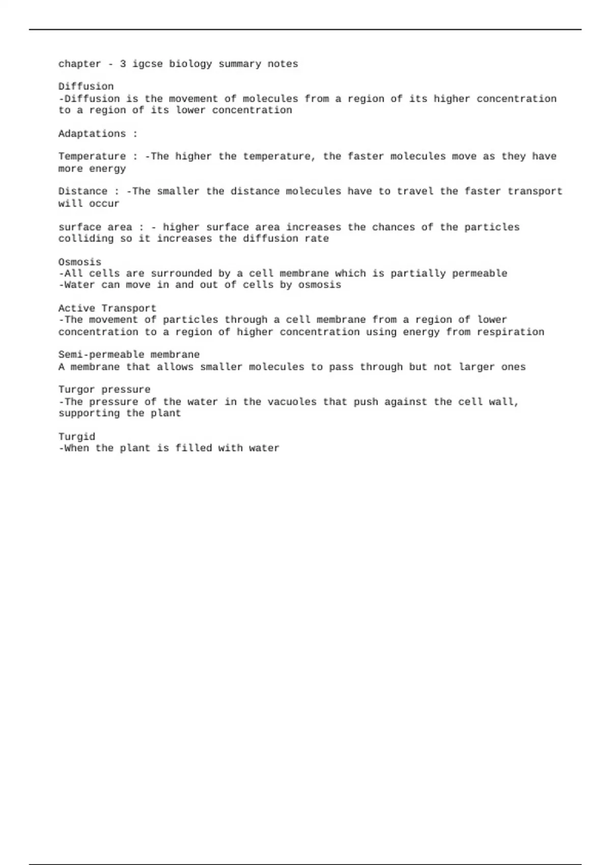 notes igcse biology chapter 3 movement in and out of cells - Biology ...