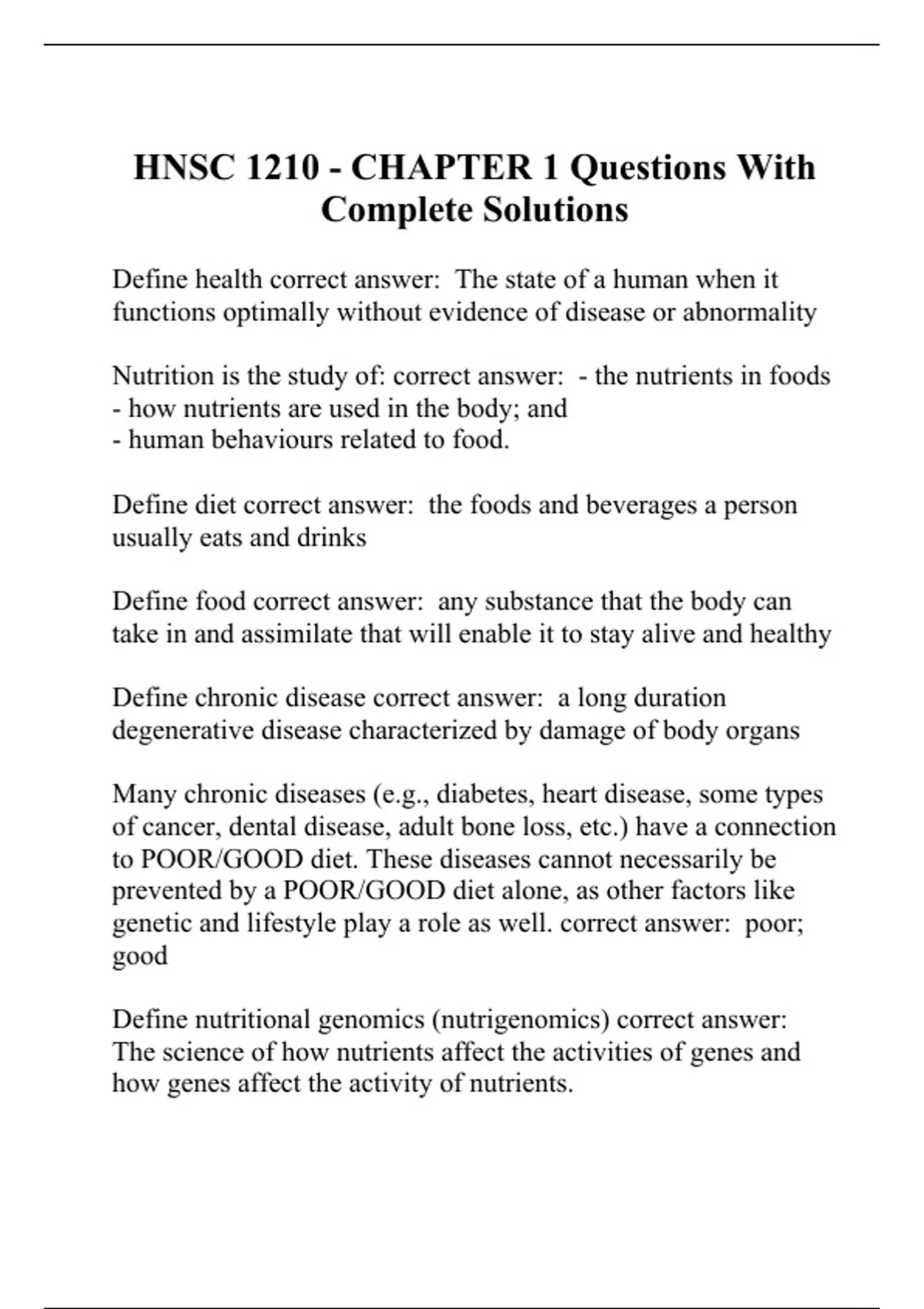 HNSC 1210 - CHAPTER 1 Questions With Complete Solutions - HNSC 1210 ...