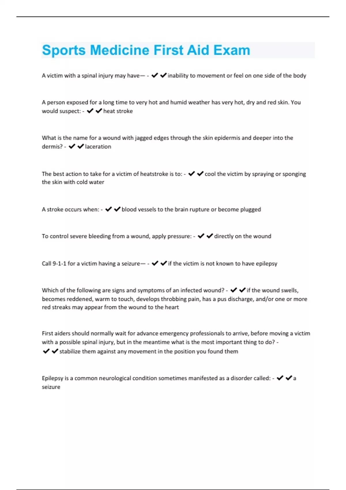 Sports Medicine First Aid Exam 2023 with complete solution graded A+ ...