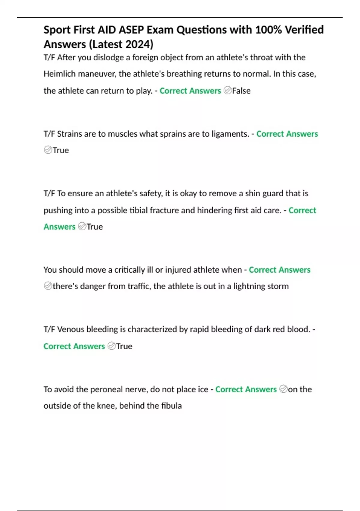 Sport First AID ASEP Exam Questions with 100% Verified Answers (Latest ...