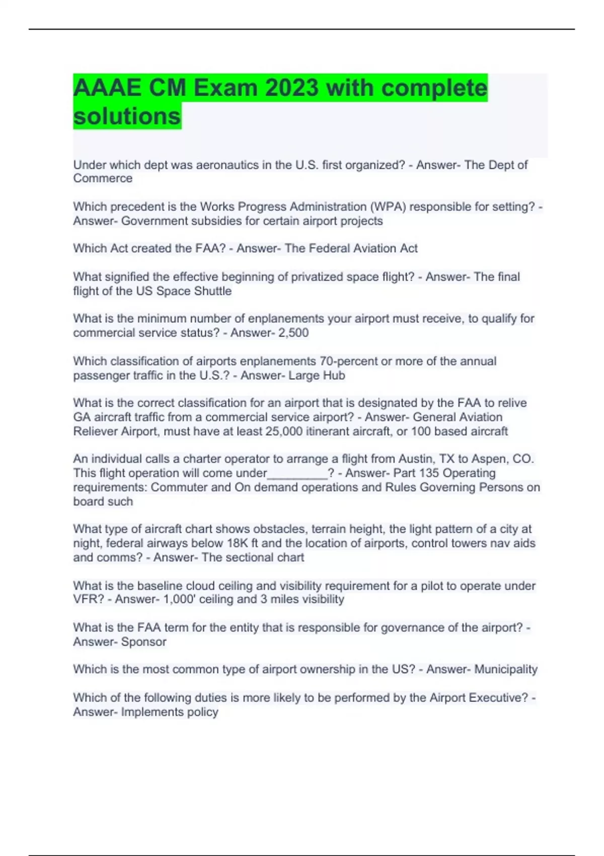 AAAE CM Exam 2023 with complete solutions - AAAE CM - Stuvia US