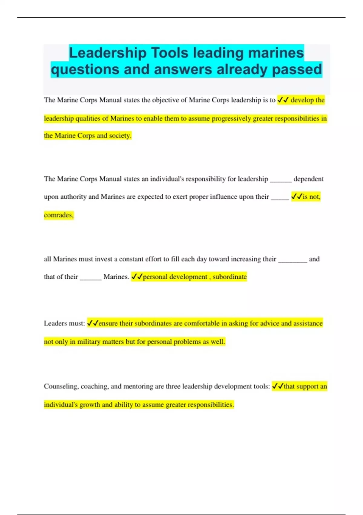 Leadership Tools leading marines questions and answers already passed ...