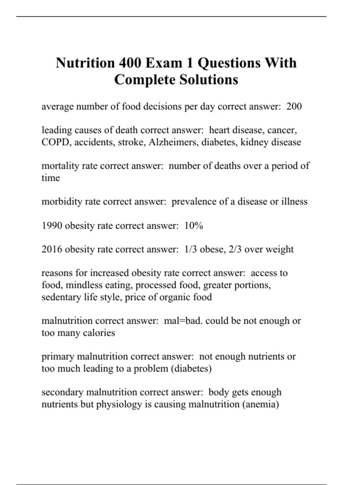Nutrition 400 Exam 1 Questions With Complete Solutions - NUTR 400 ...