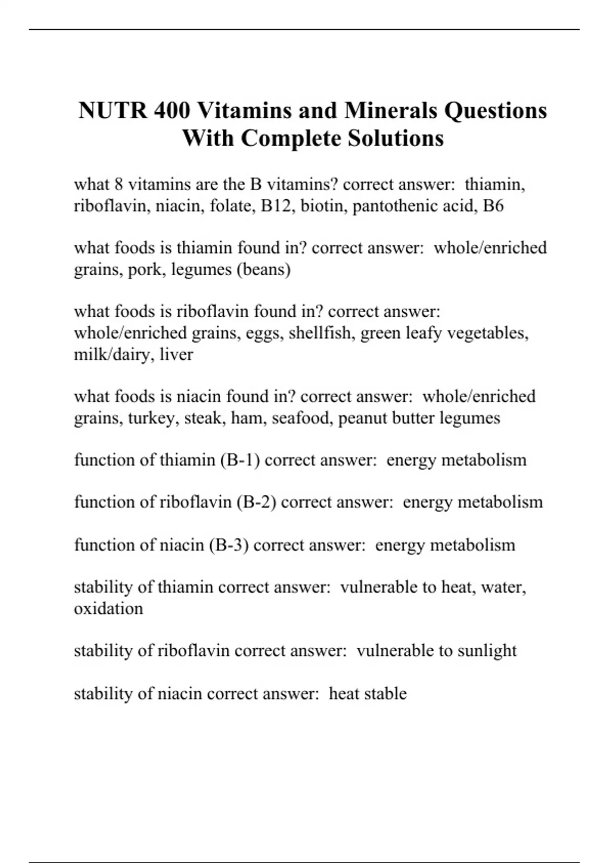 NUTR 400 Vitamins and Minerals Questions With Complete Solutions - NUTR ...