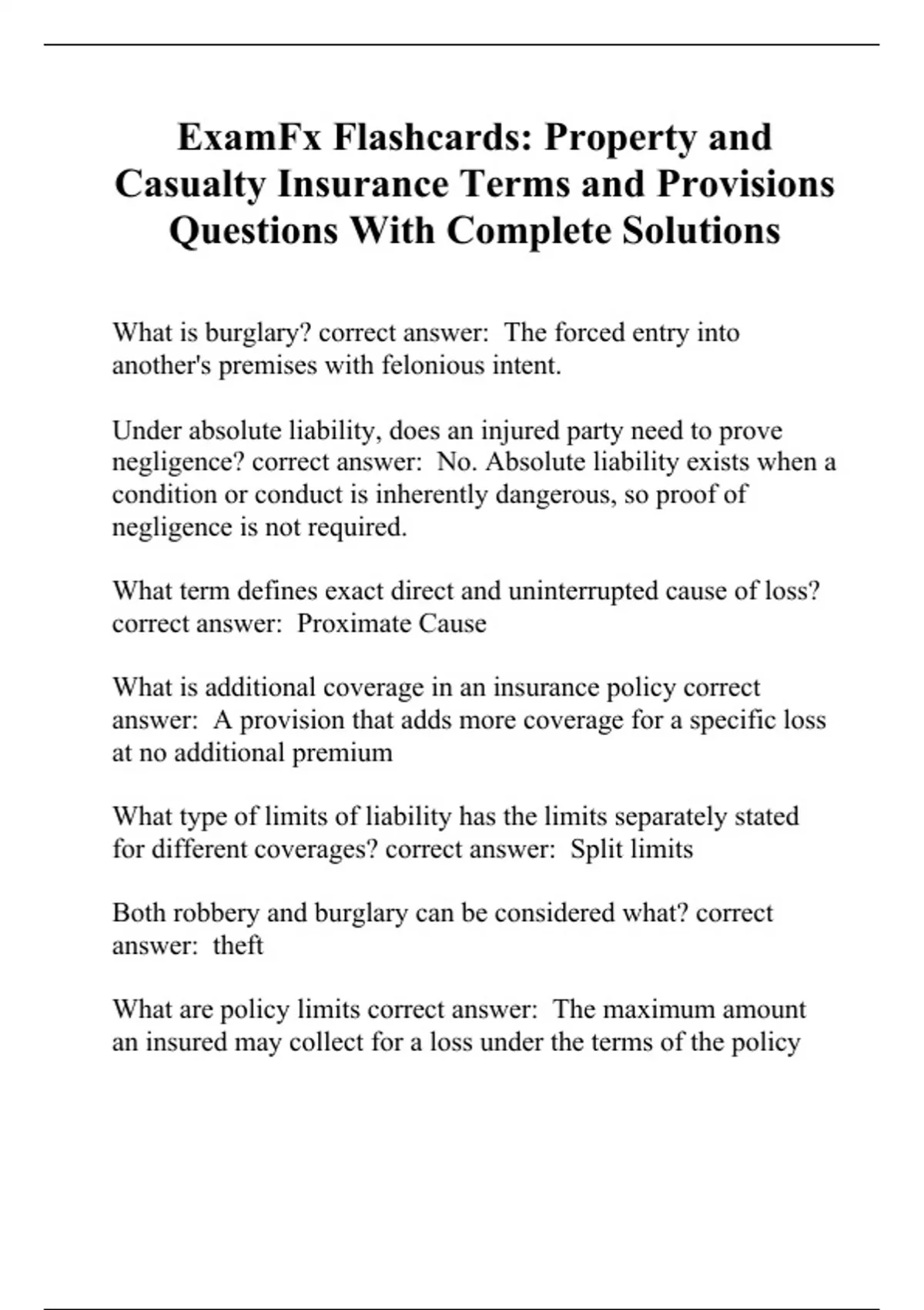 ExamFx Flashcards: Property and Casualty Insurance Terms and Provisions ...