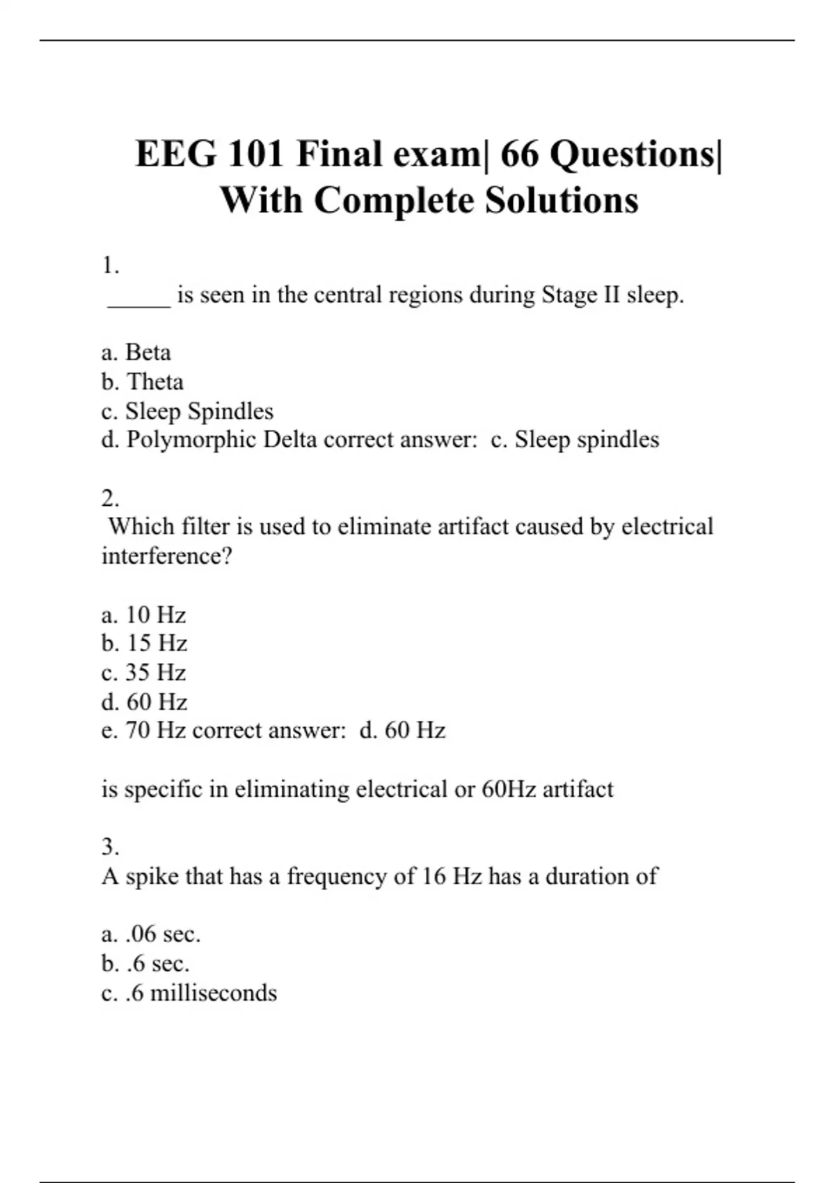 EEG 101 Final exam| 66 Questions| With Complete Solutions - EEG - Stuvia US