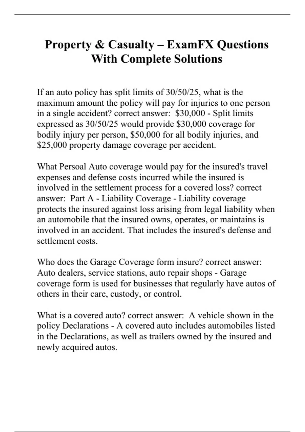 Property & Casualty – ExamFX Questions With Complete Solutions ...