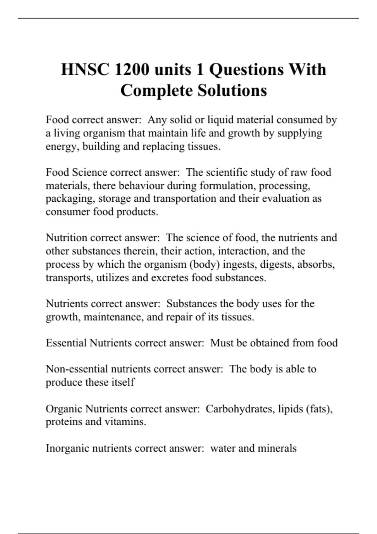 HNSC 1200 units 1 Questions With Complete Solutions - HNSC - Stuvia US