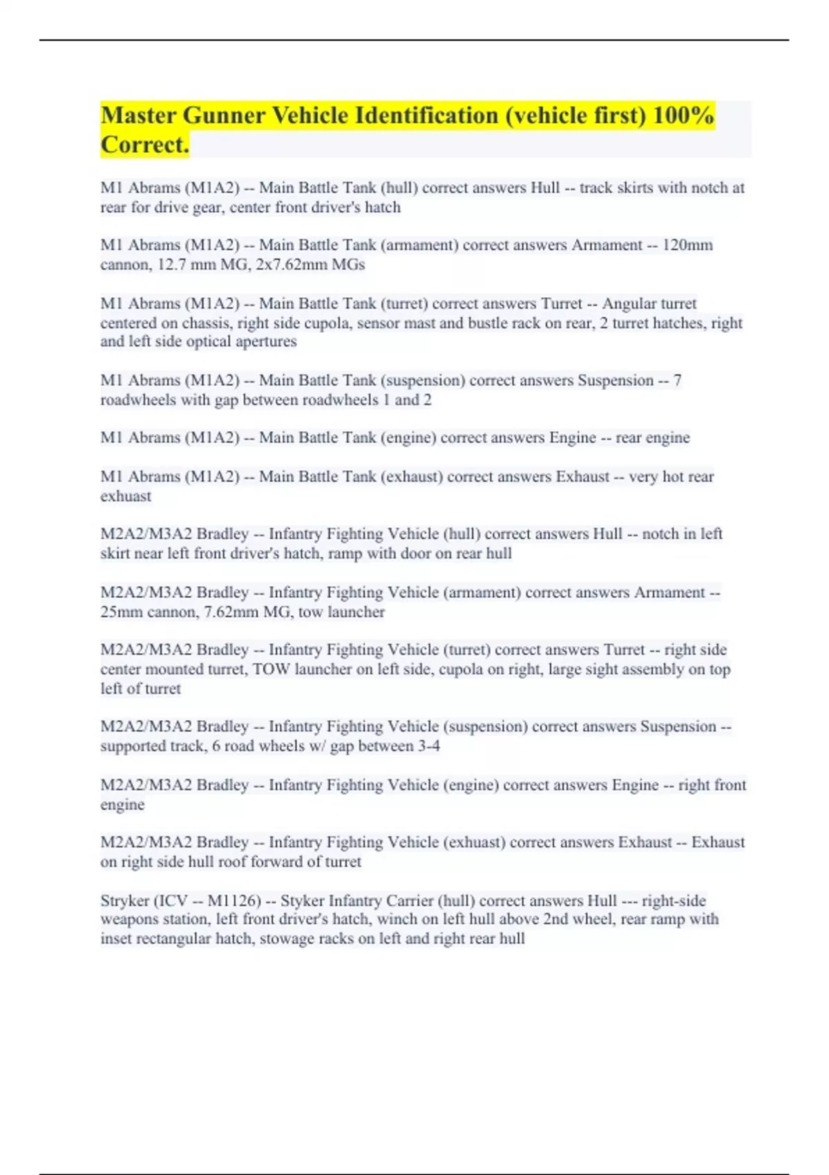 Master Gunner Vehicle Identification (vehicle first) 100% Correct ...