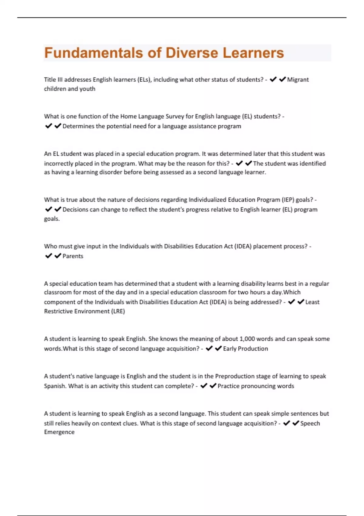 Fundamentals of Diverse Learners (questions and answers)complete ...