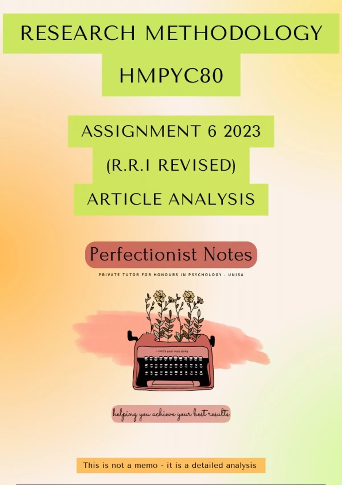 HMPYC80 Assignment 6 2023 (R.R.I Revised Criteria) - Research Methodology - Stuvia SA