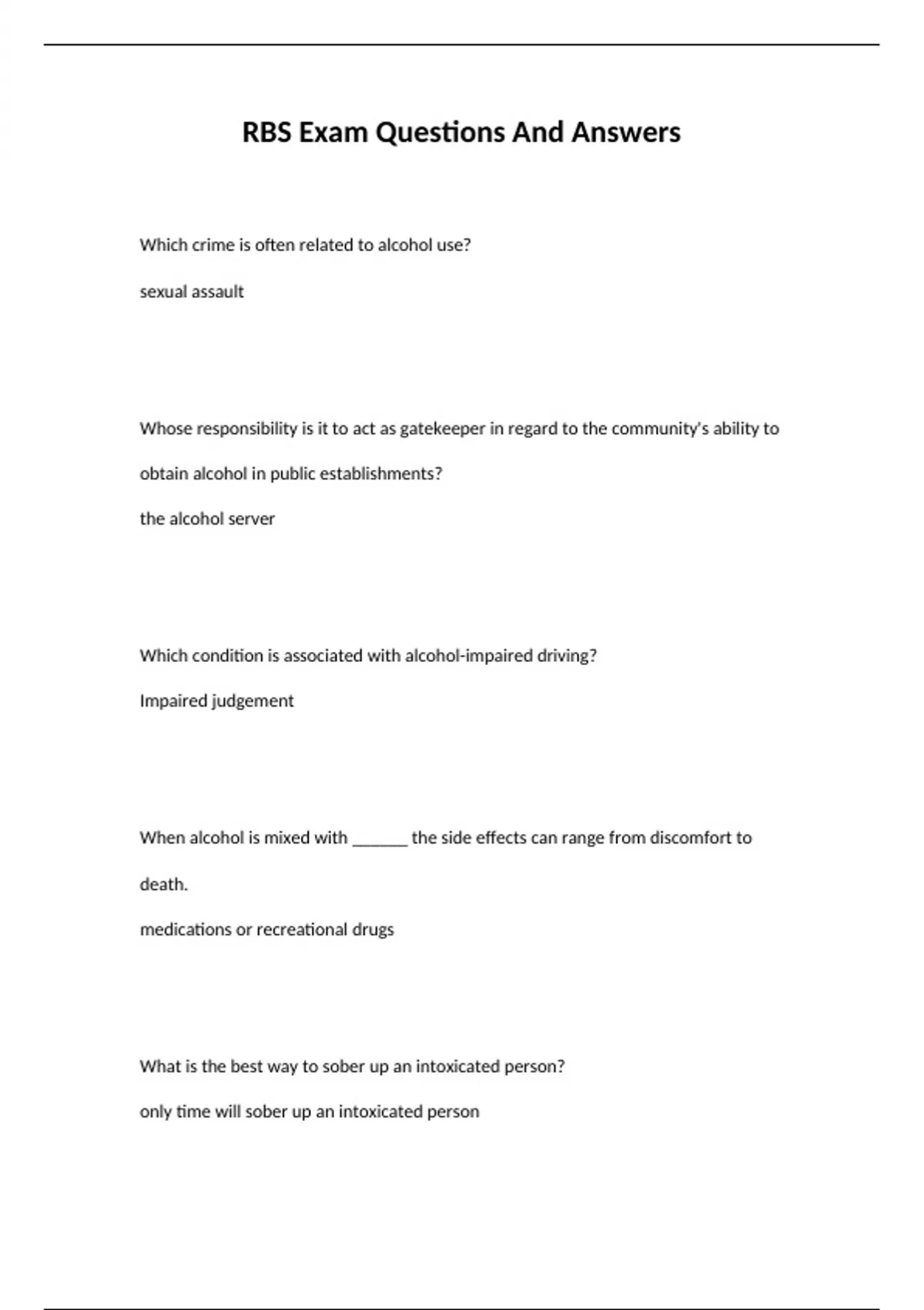 RBS ACTUAL EXAM QUESTIONS AND ANSWERS 2025 - RBS - Alcoholic Beverage ...