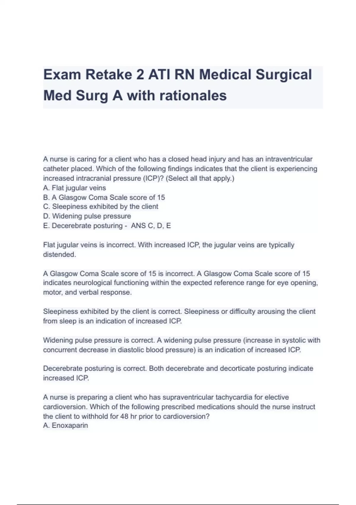 ATI RN ADULT MEDICAL SURGICAL 2019 /2022 RETAKE (100 % VERIFIED ...