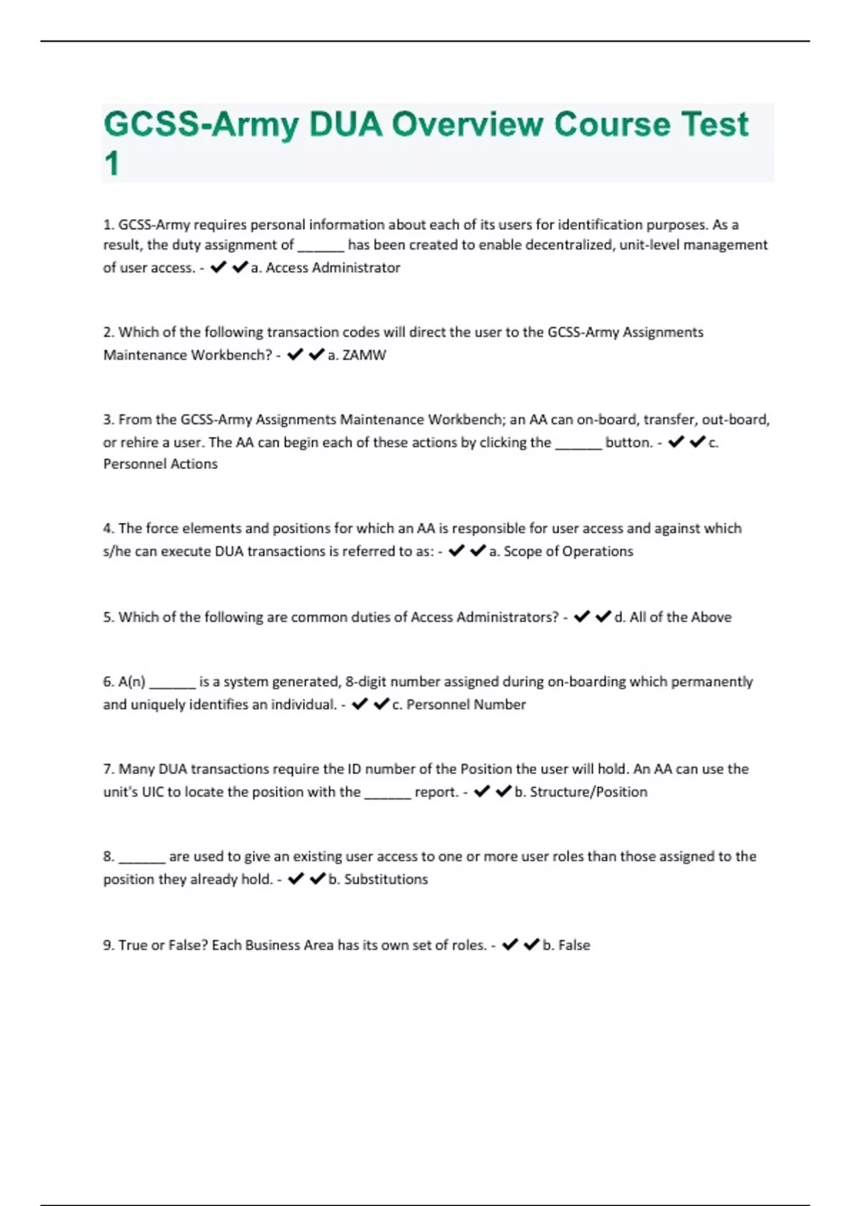 GCSS-Army DUA Overview Course Test 1 with well explained answers - GCSS ...