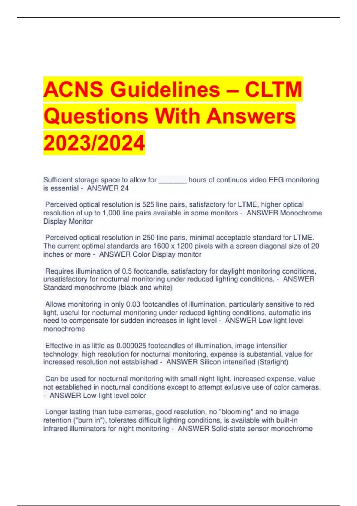 ACNS Guidelines – CLTM Questions With Answers 2023/2024 - EEG - Stuvia UK