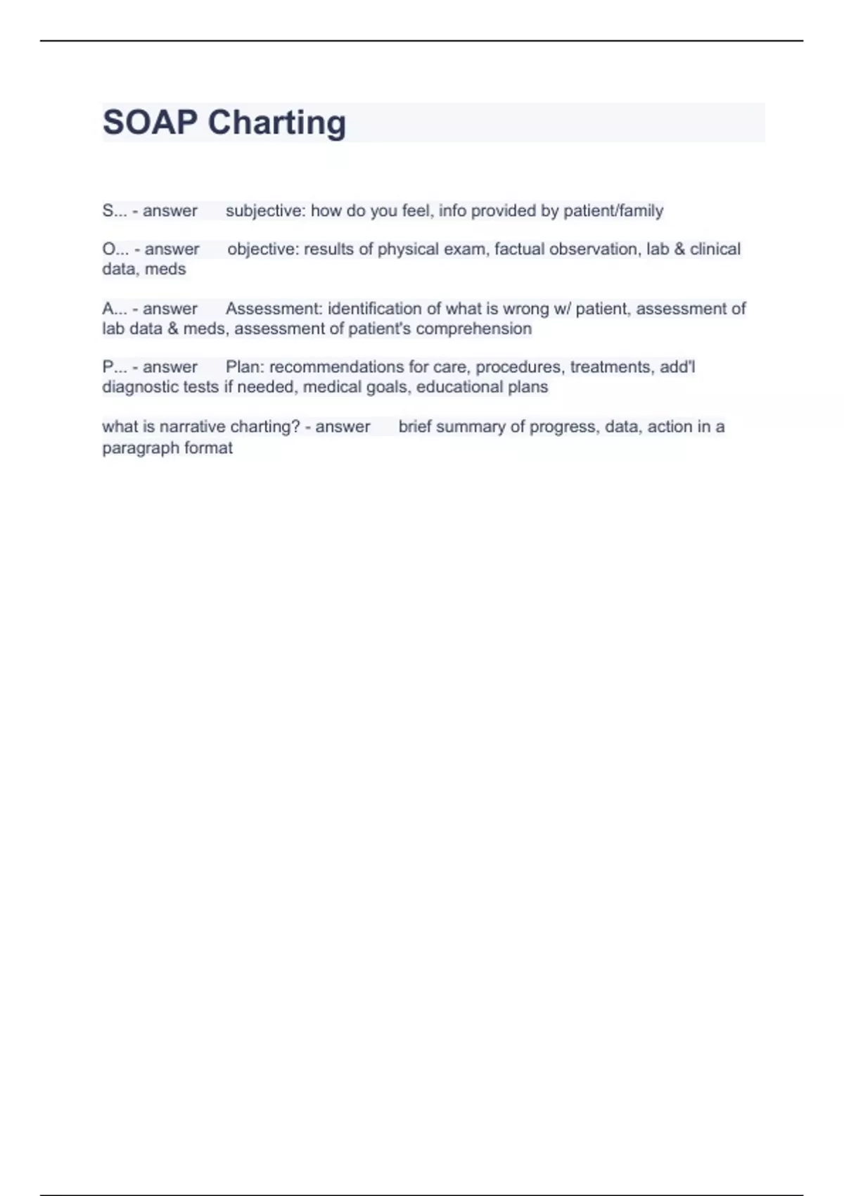 SOAP Charting Questions with complete top solutions - SOAP - Stuvia US