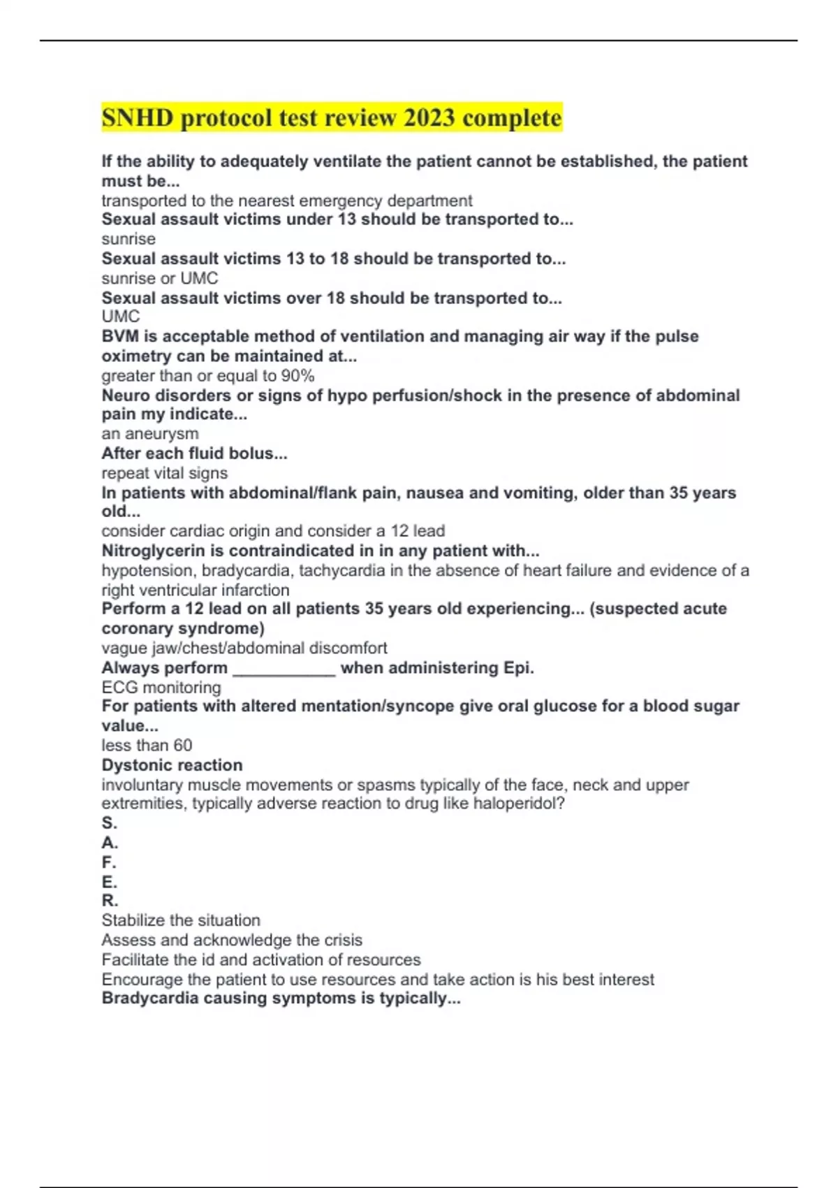 SNHD protocol test review 2023 complete - SNHD protocol - Stuvia US