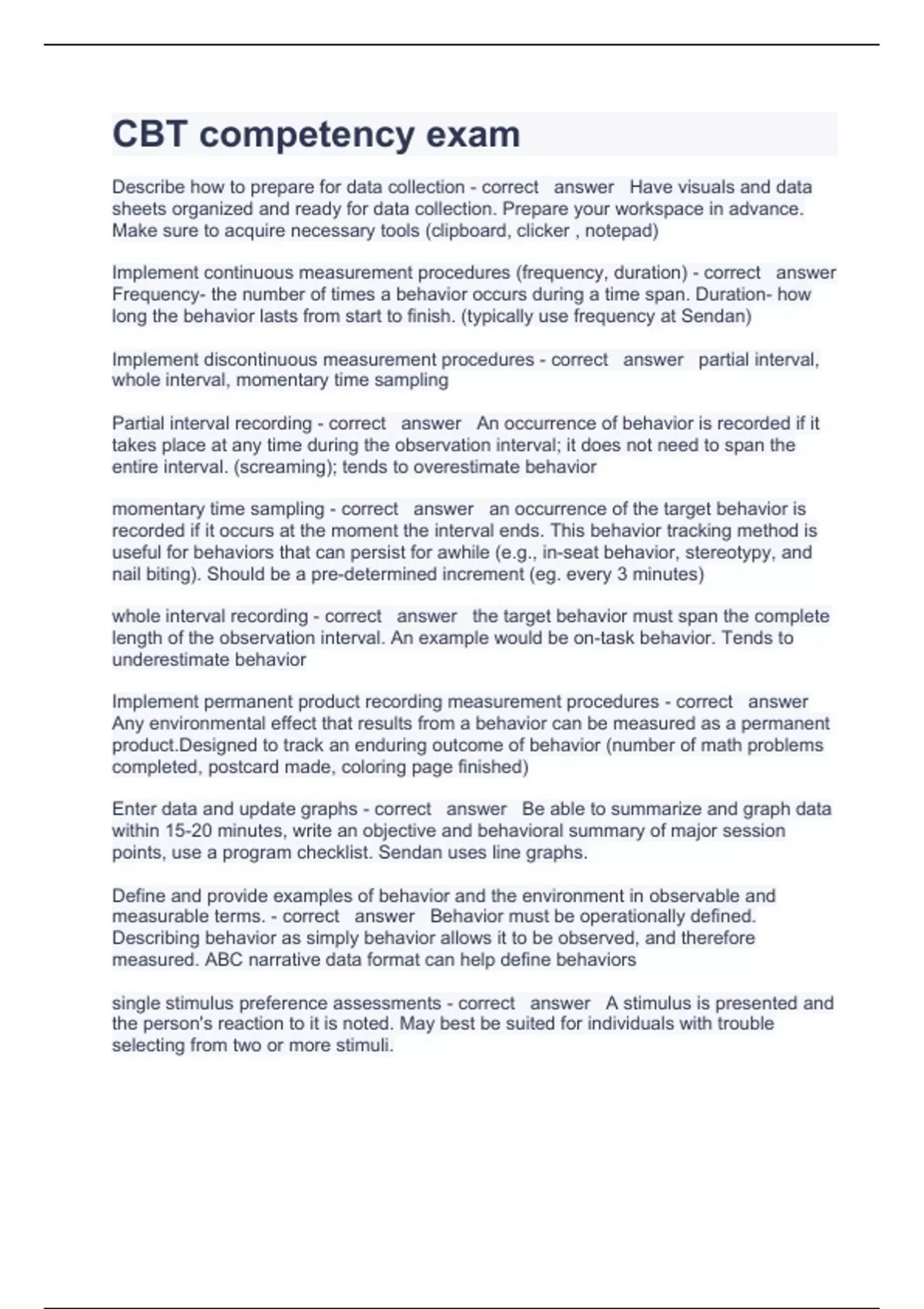 CBT competency exam Question and answers already passed 2023 - CBT ...