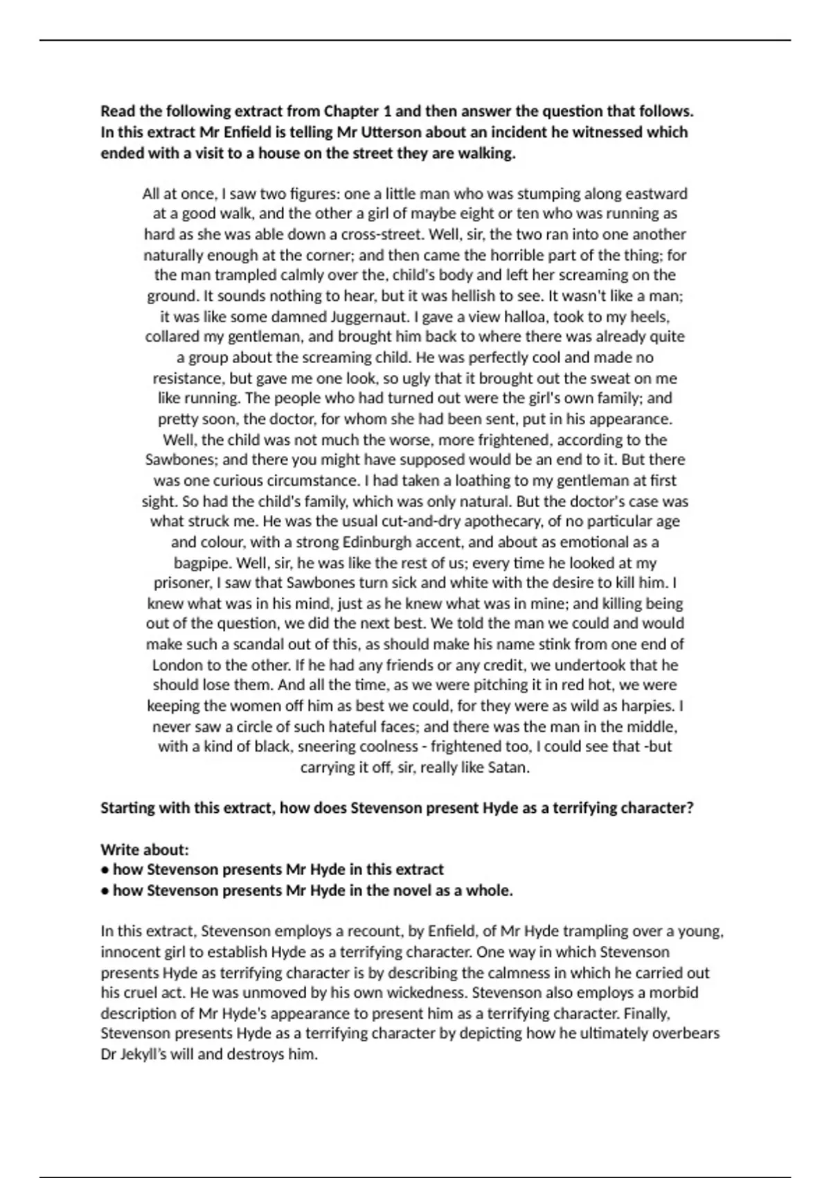 Summary Dr Jekyll and Mr Hyde Grade 9 Essay Exemplar GCSE English ...