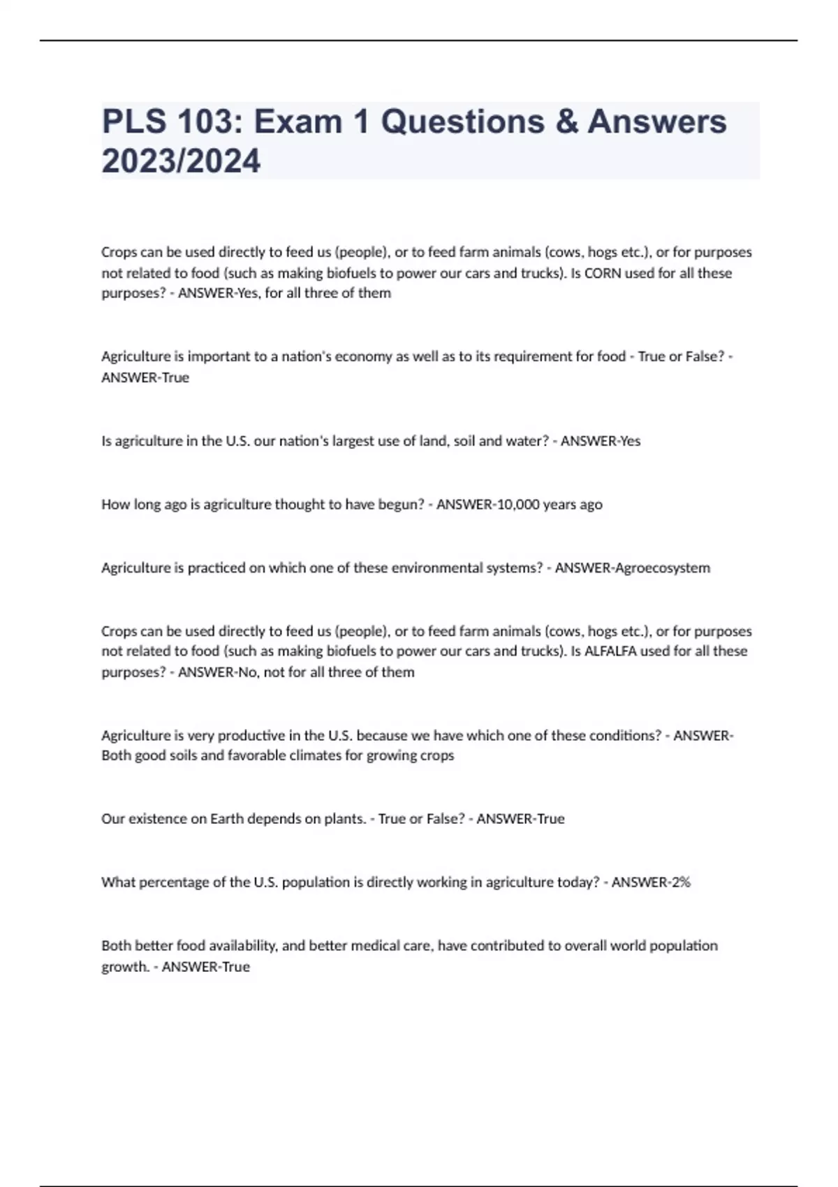 PLS 103: Exam 1 Questions & Answers 2023/2024 - PLS 103: - Stuvia US