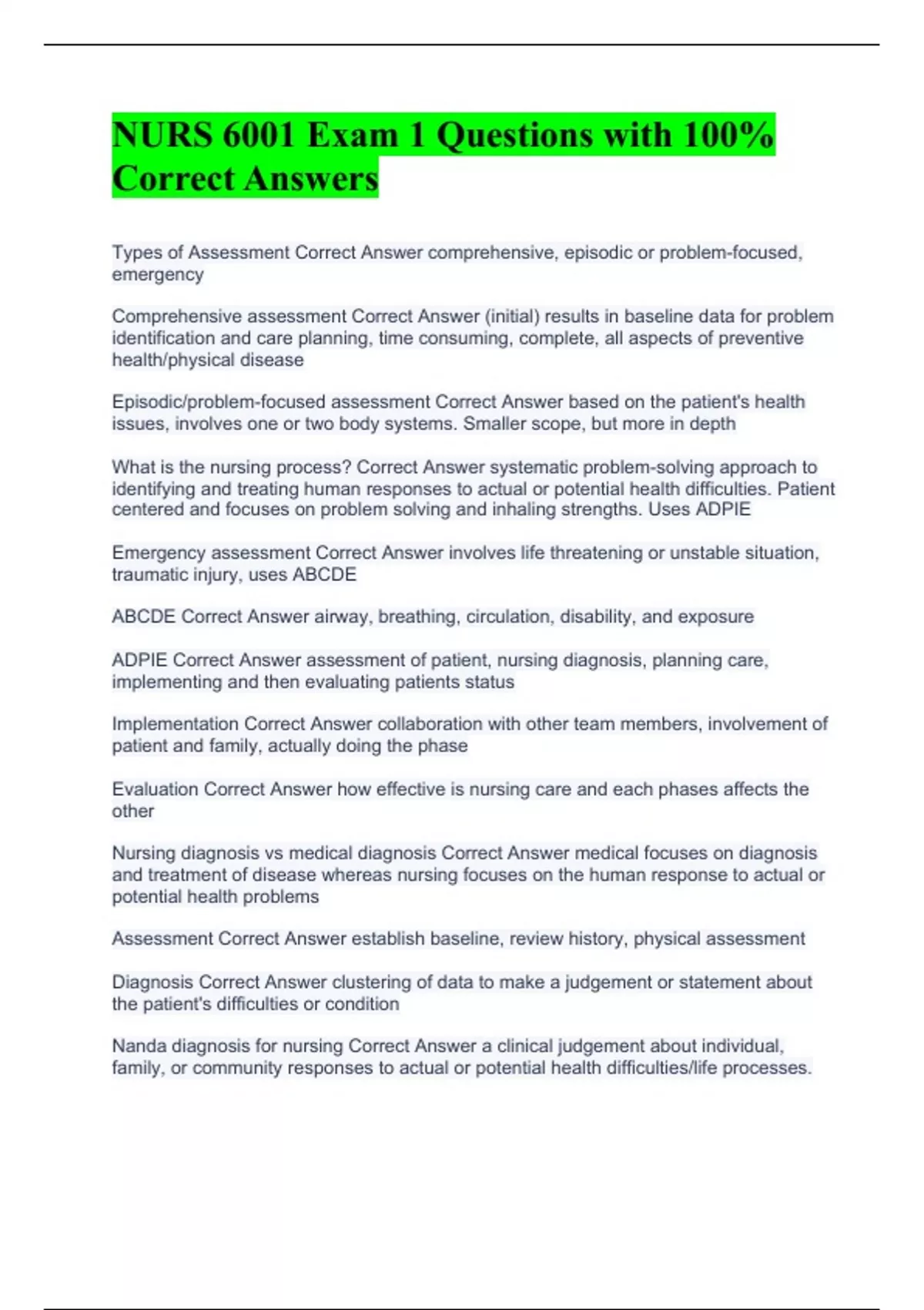 NURS 6001 Exam 1 Questions with 100% Correct Answers - NURS 6001 ...