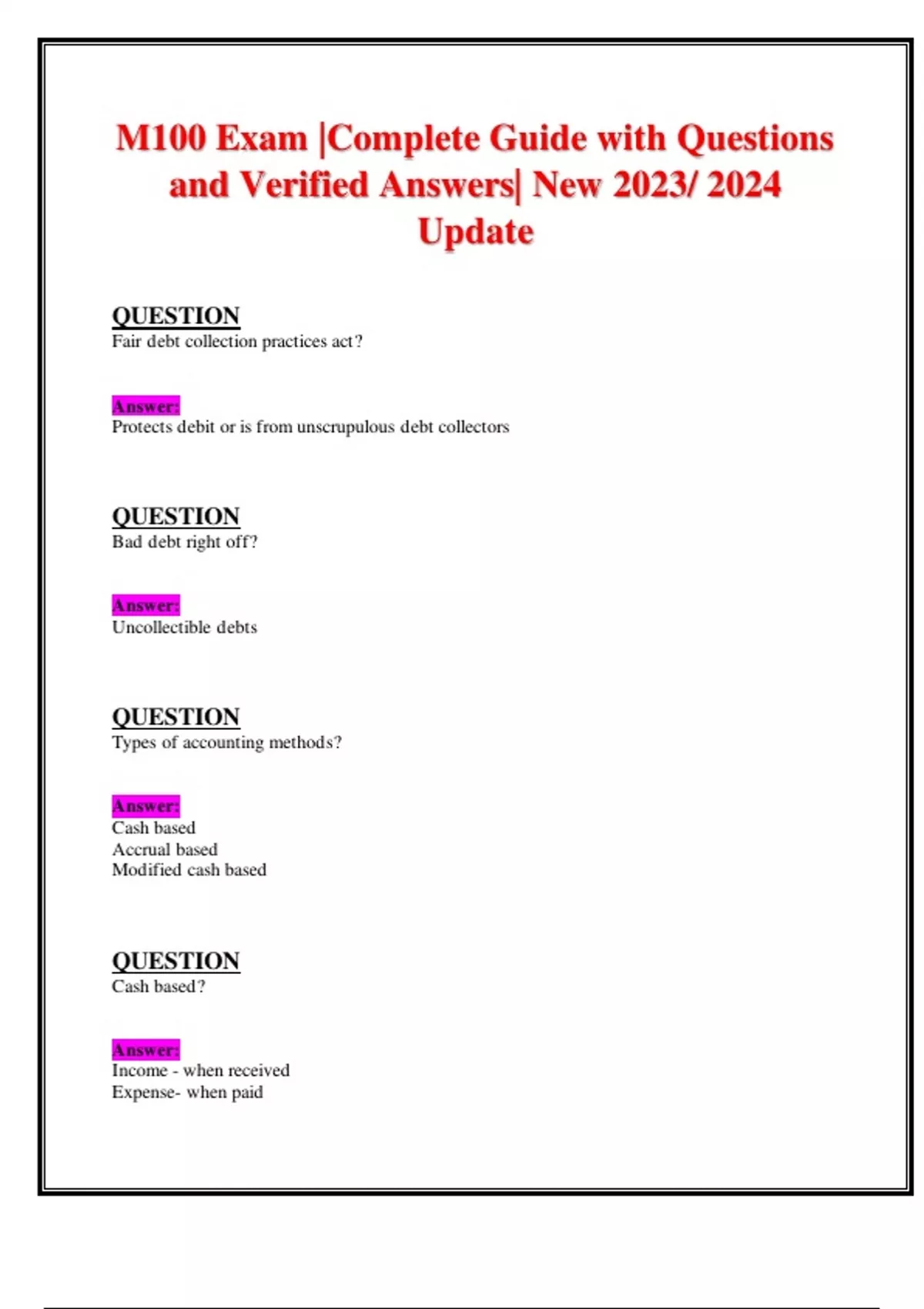 M100 Exam |Complete Guide with Questions and Verified Answers| New 2023 ...