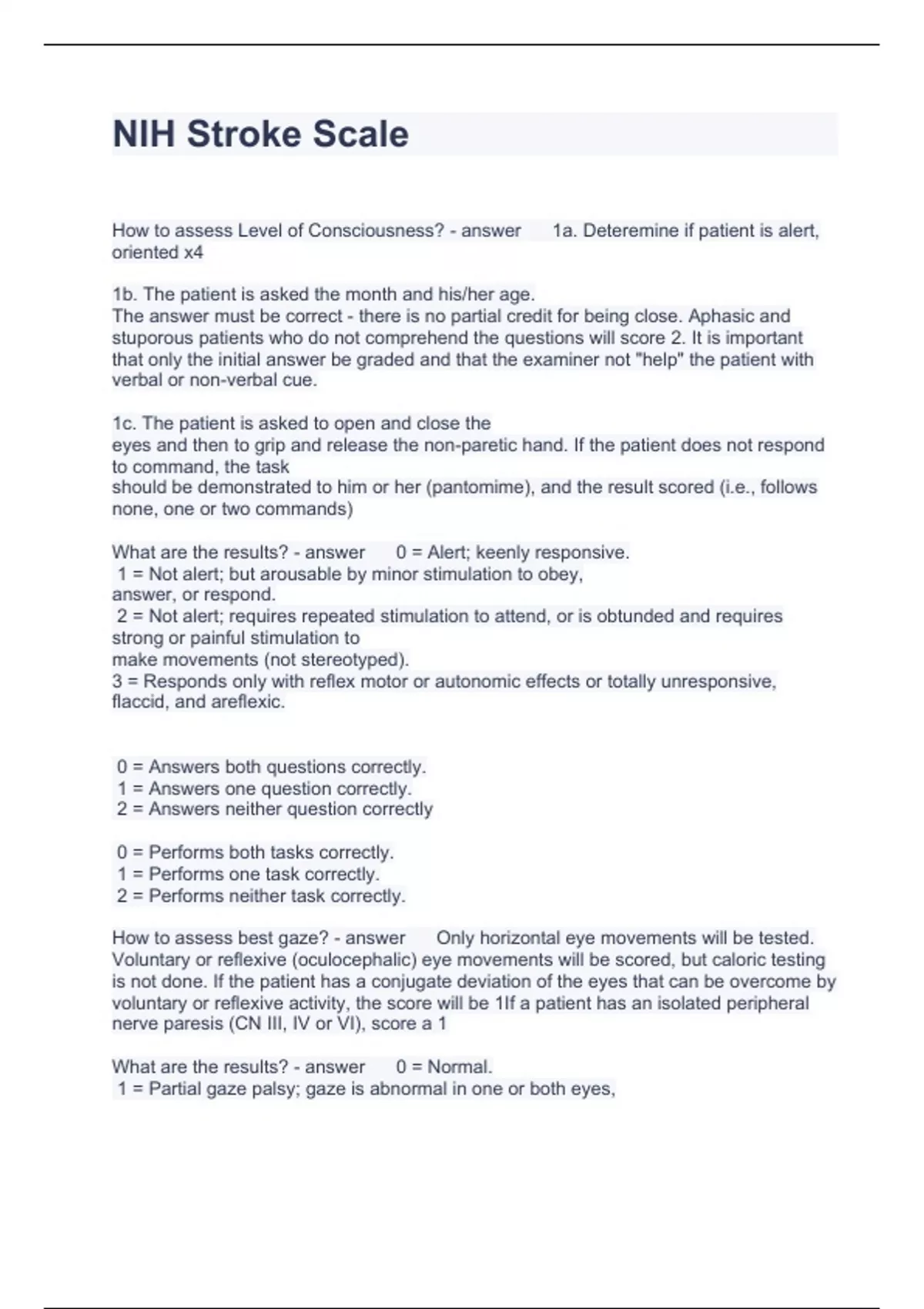 NIH Stroke Scale Questions with corrects Answers - Nih stroke scale ...