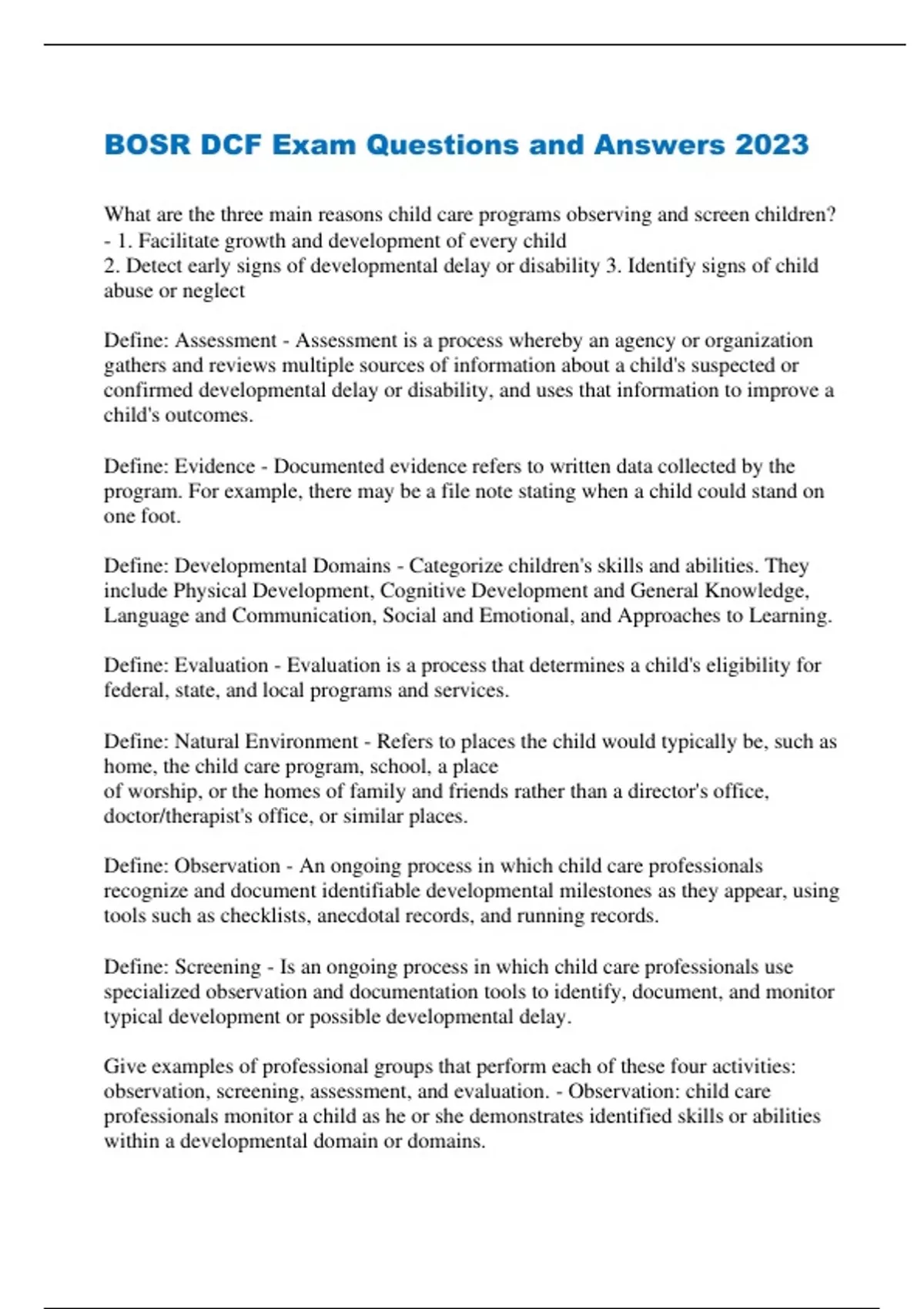 BOSR DCF Exam Questions and Answers 2023 - BOSR - Stuvia US