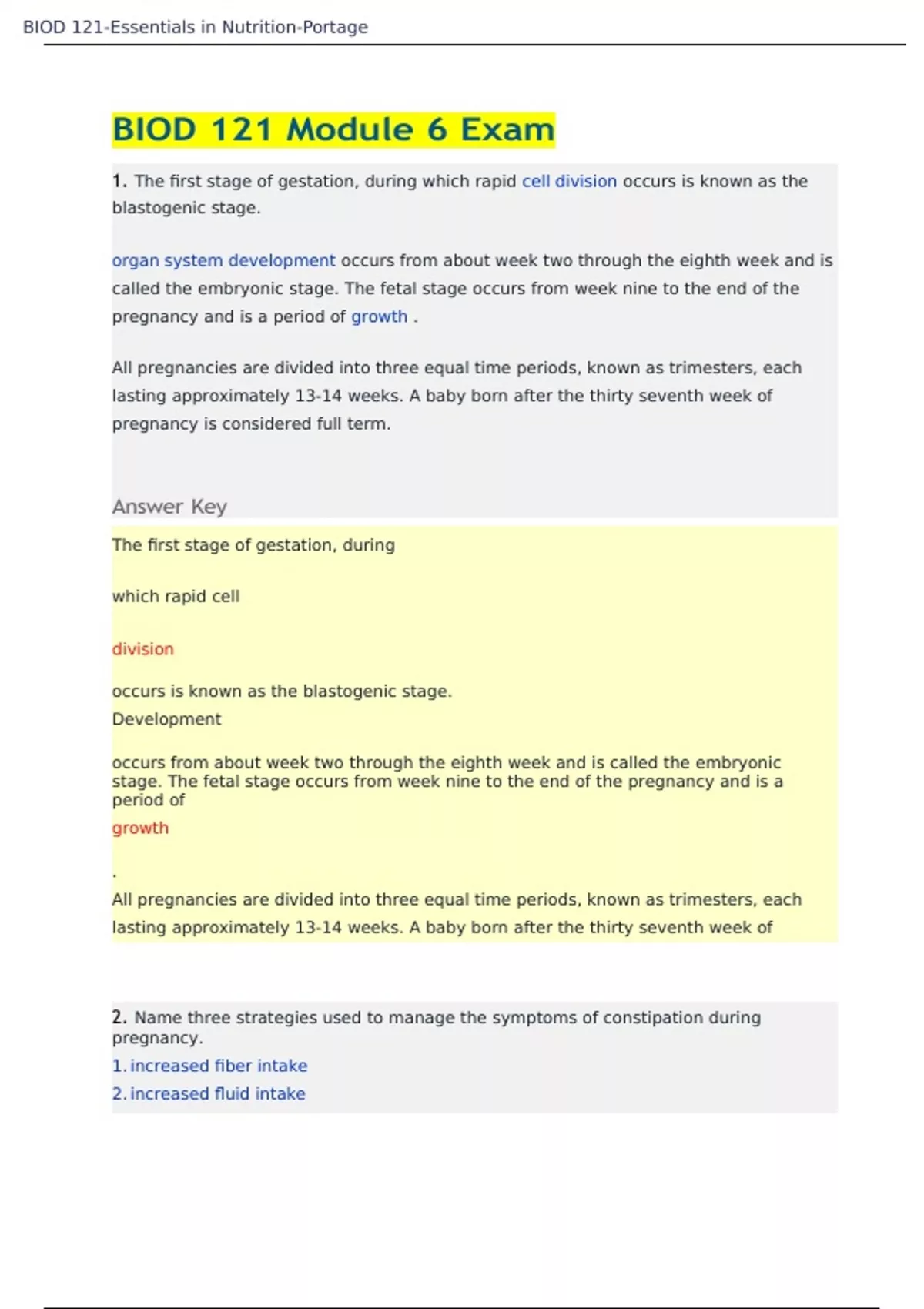 BIOD 121 Module 6 Exam (V2 )(Latest update, )/ BIOD121 Module 6 Exam ...