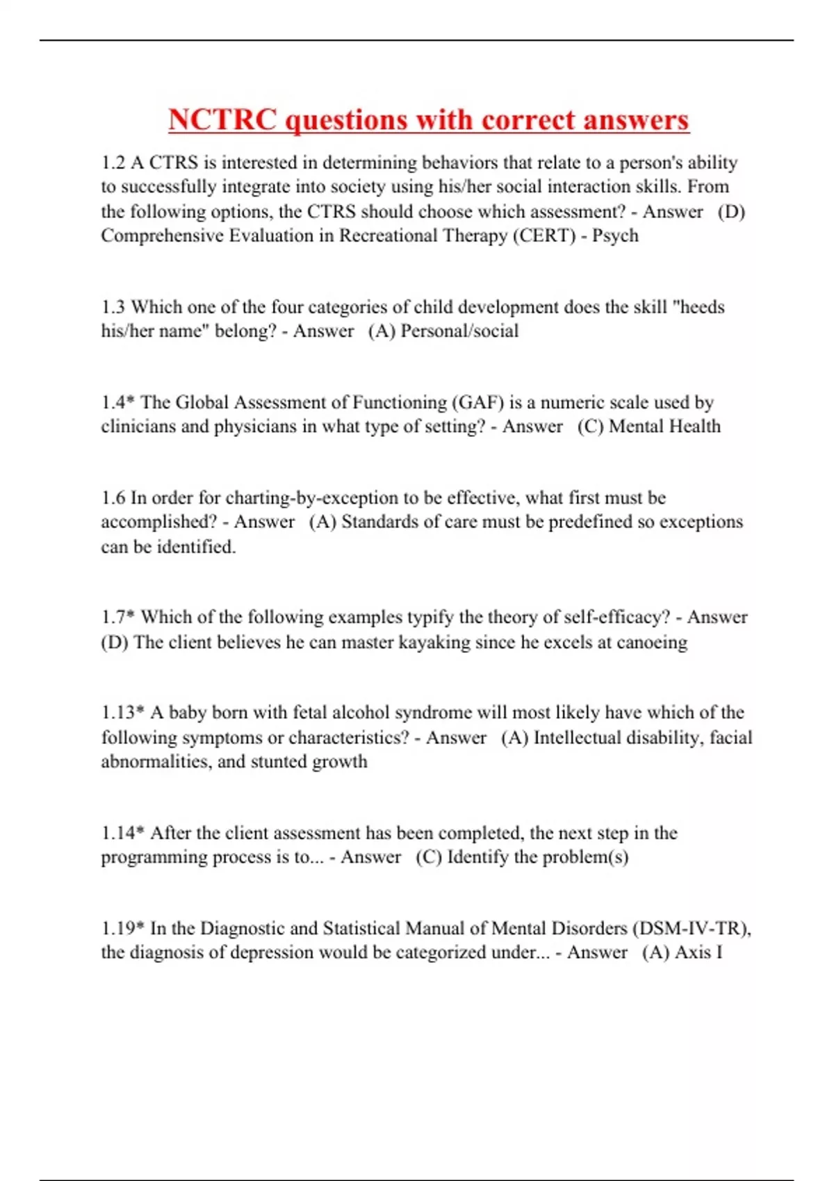 NCTRC questions with correct answers - NCTRC - Stuvia US