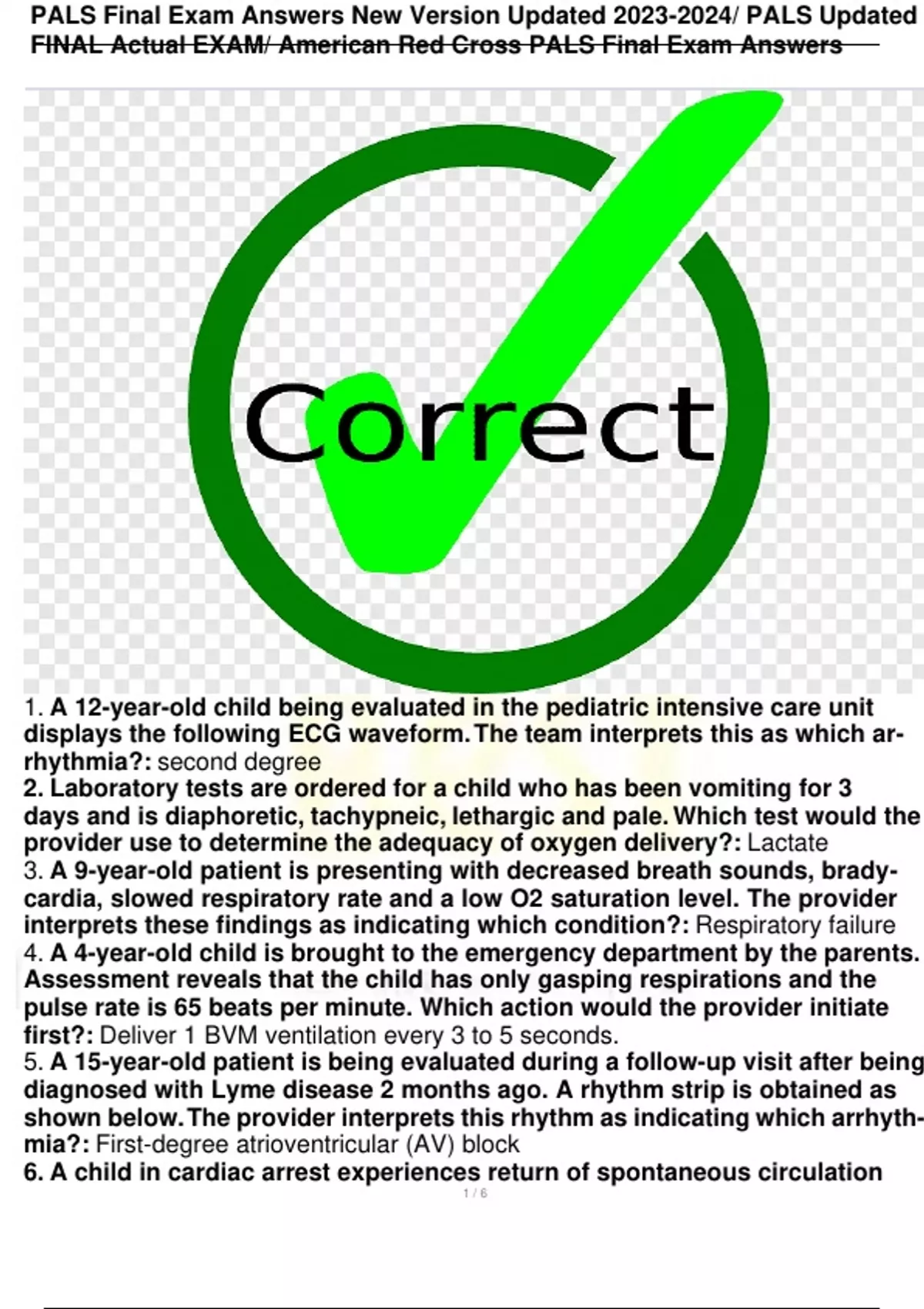 PALS Final Exam Answers New Version Updated / PALS Updated FINAL Actual ...