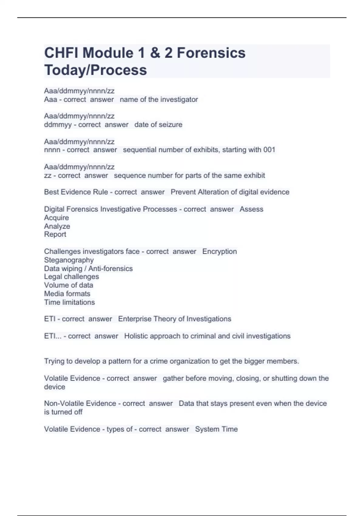 CHFI Module 1 Question and answers 100% correct 2023 - CHFI - Stuvia US