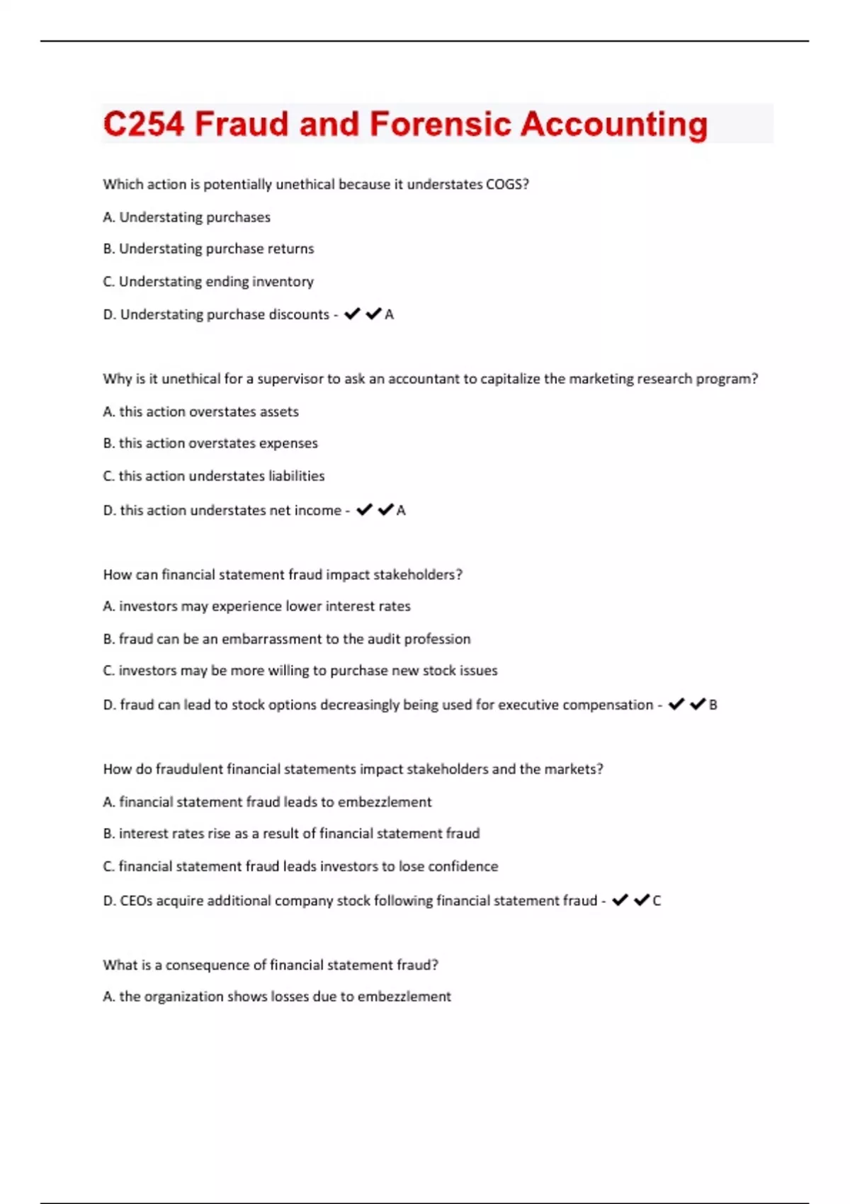C254 Fraud and Forensic Accounting |57 Questions and Answers(A+ ...