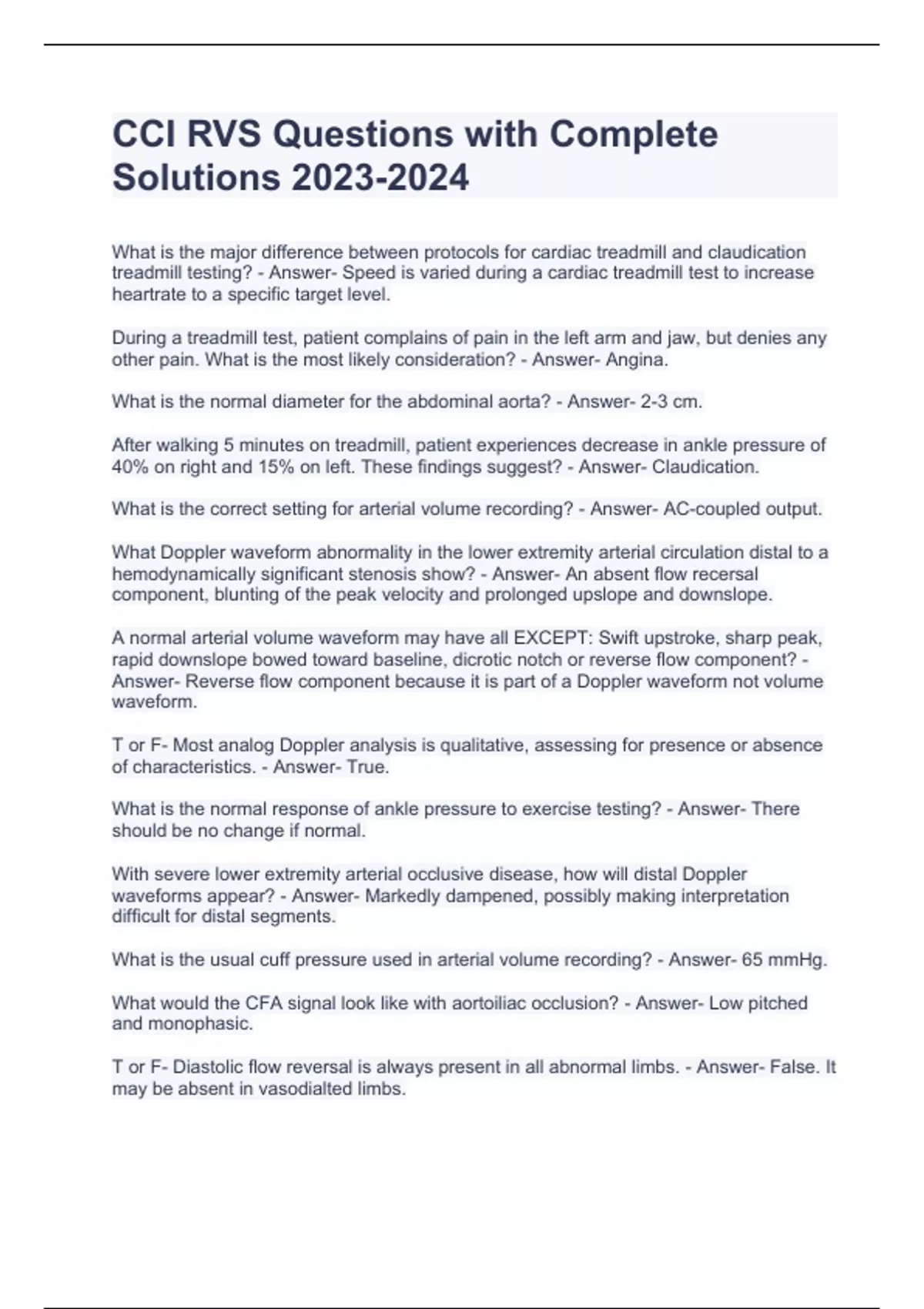 CCI RVS Questions with Complete Solutions - CCI RVS - Stuvia US