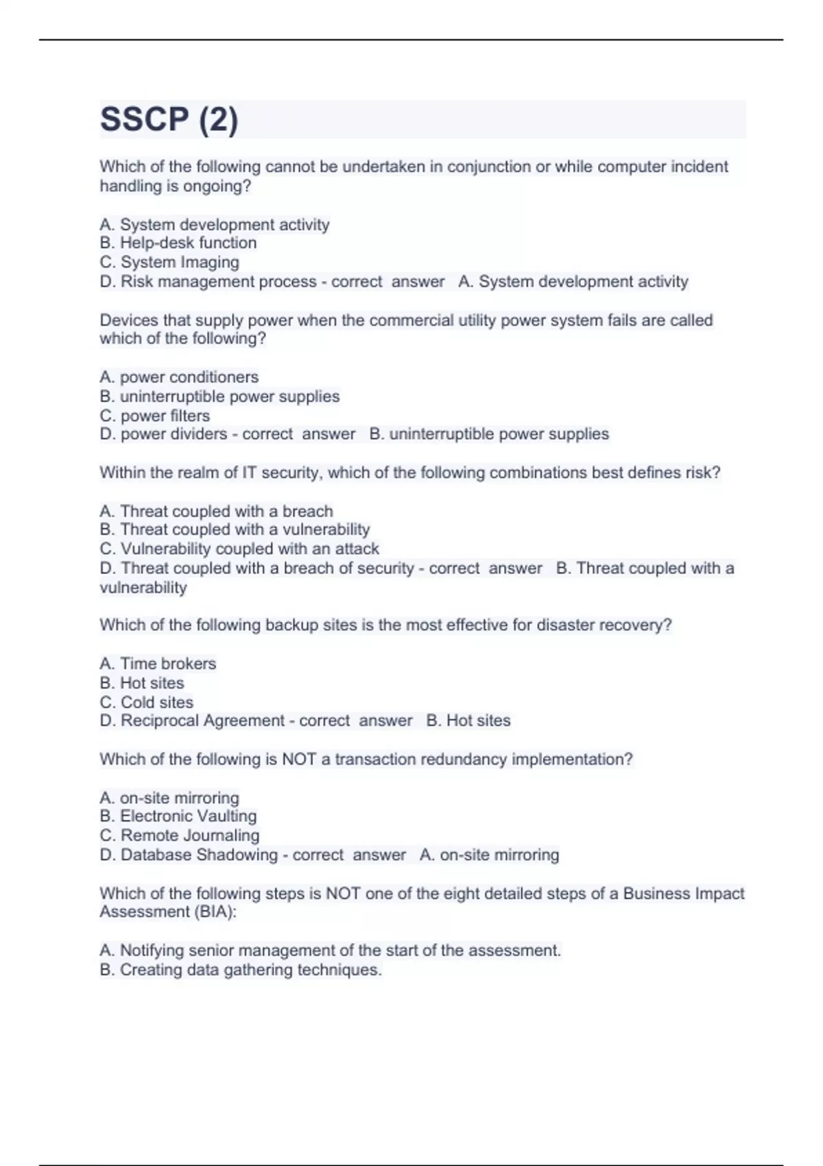 SSCP Question and answers 100% correct 2023 - SSCP - Stuvia US