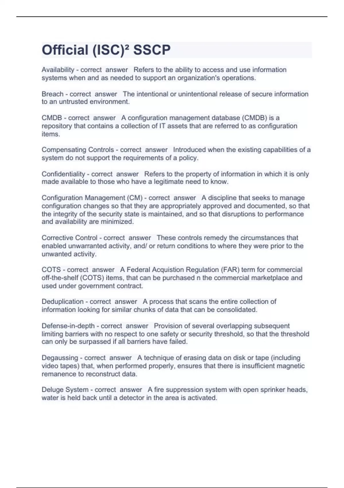 Official Questions with complete solution 2023 - SSCP - Stuvia US