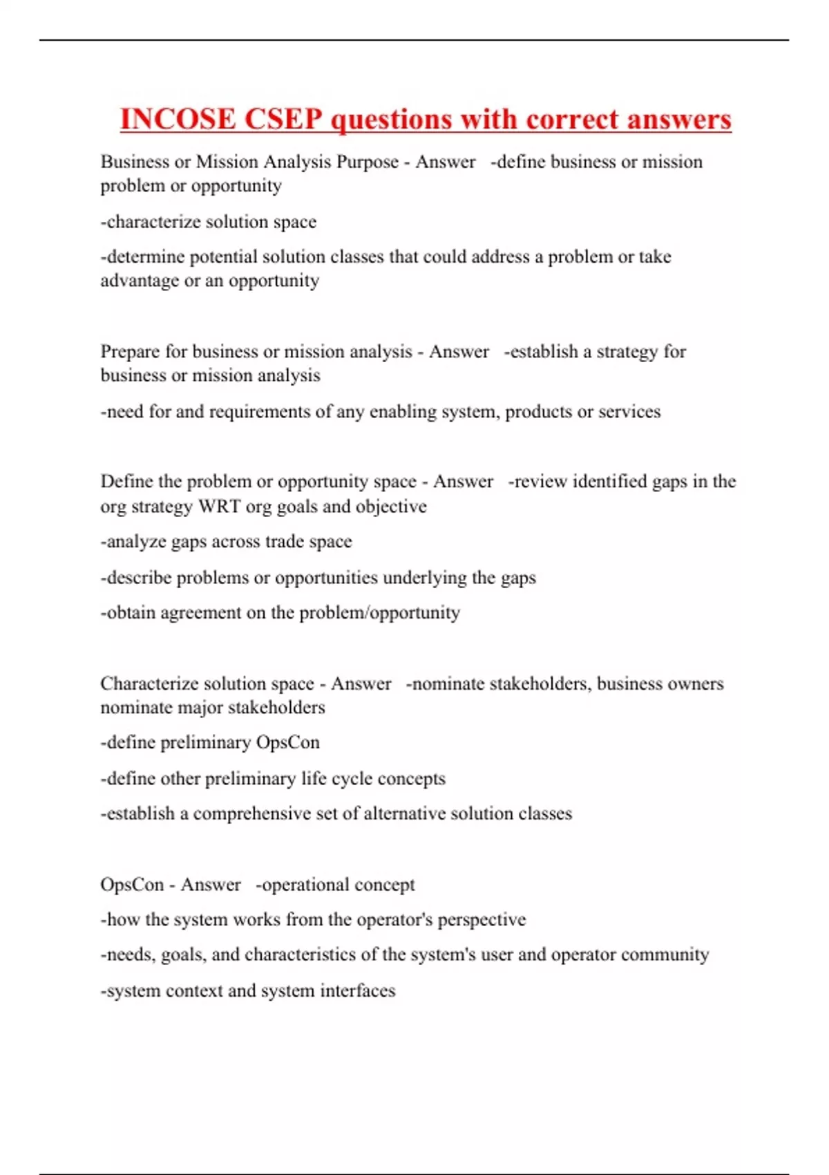 Incose Csep Questions With Correct Answers Incose Csep Stuvia Us