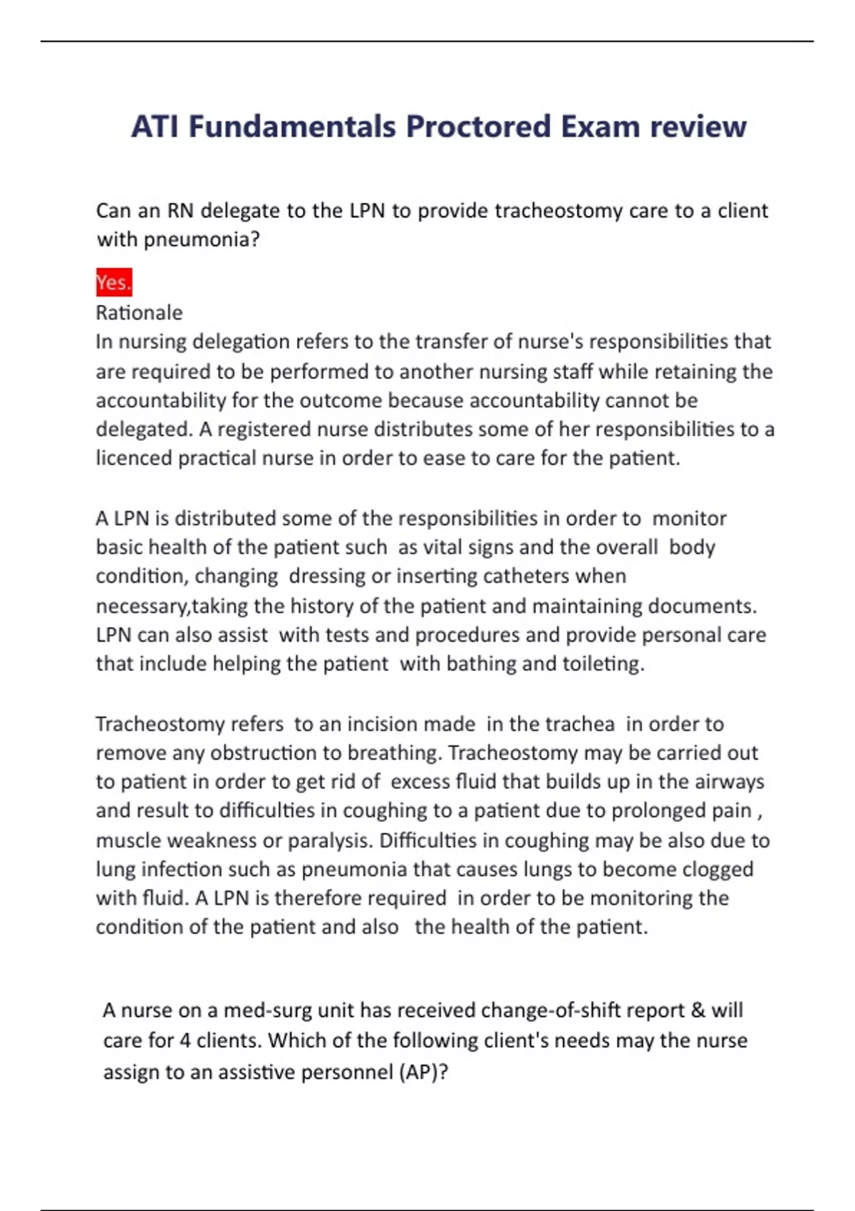 ATI Fundamentals Proctored Exam review (Newest, ) - ATI FUNDAMENTALS ...