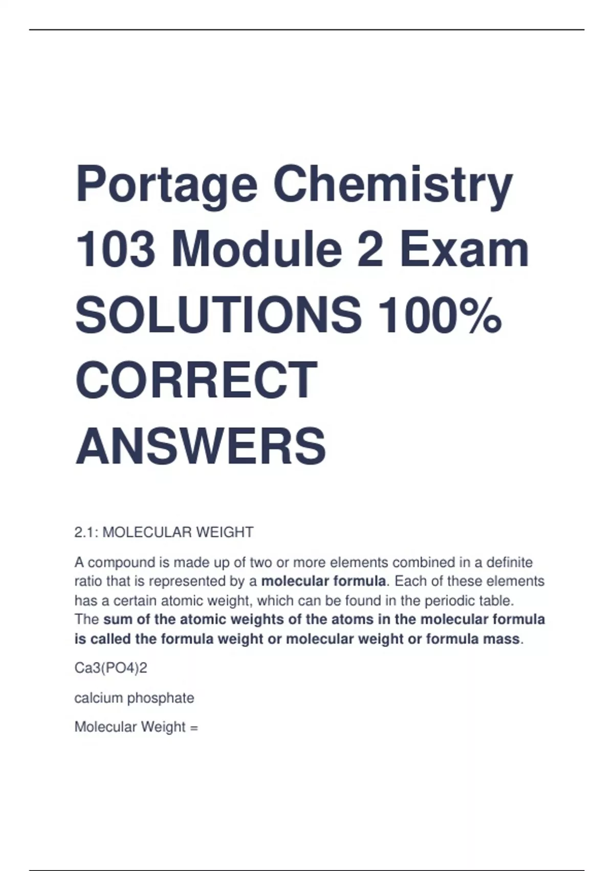 Portage Chemistry 103 Module 2 Exam SOLUTIONS 100% CORRECT ANSWERS ...