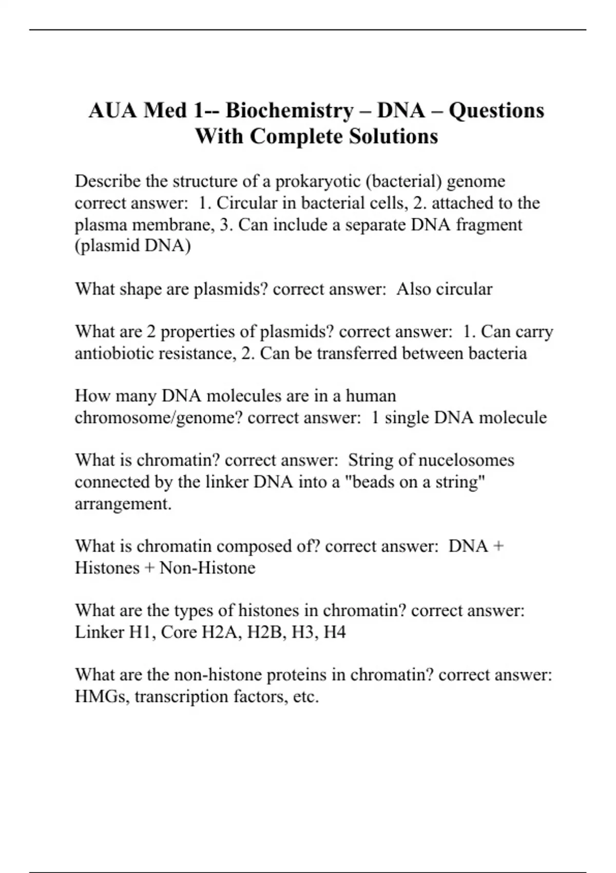AUA Med 1-- Biochemistry – DNA – Questions With Complete Solutions ...