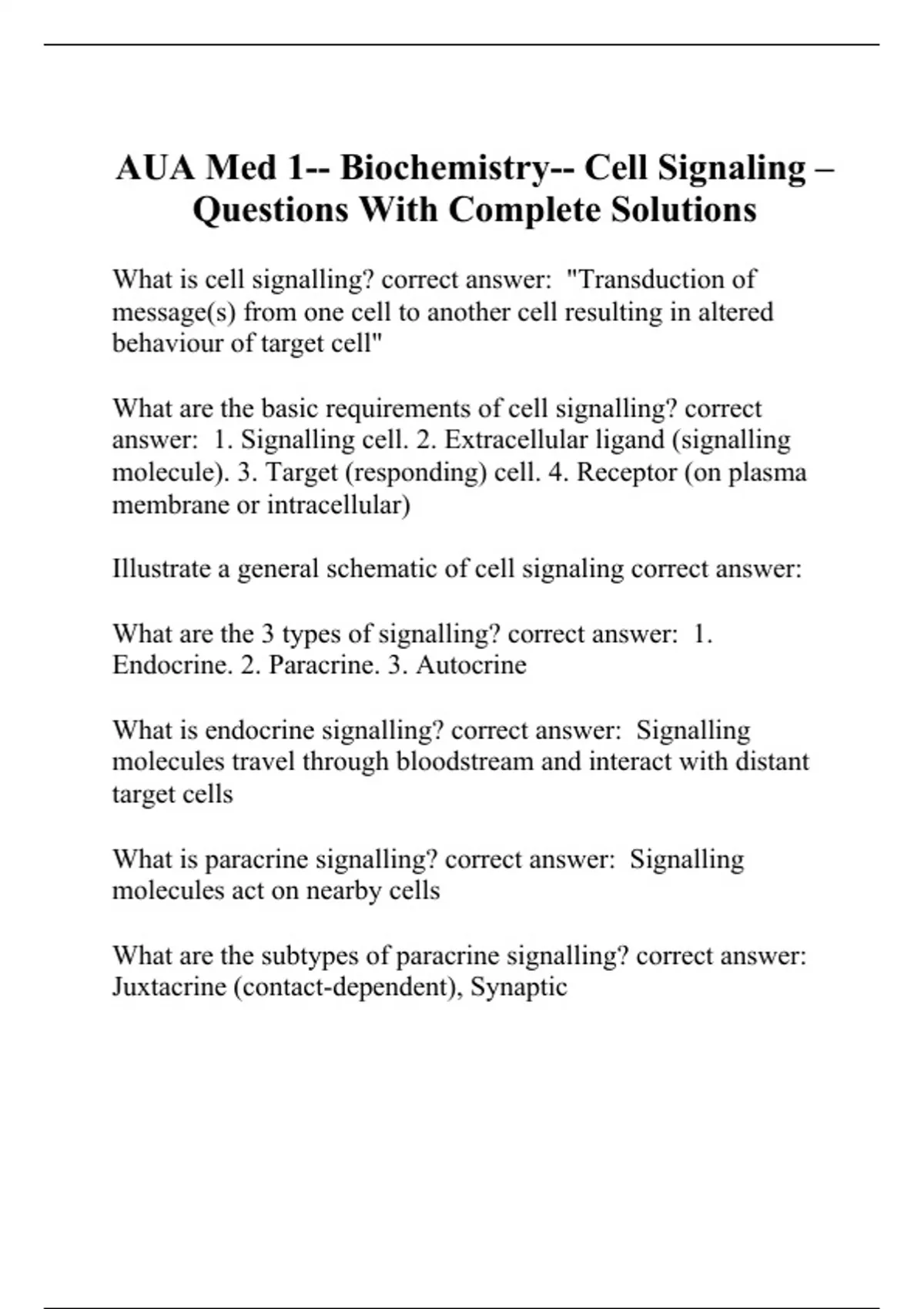 AUA Med 1-- Biochemistry-- Cell Signaling – Questions With Complete ...