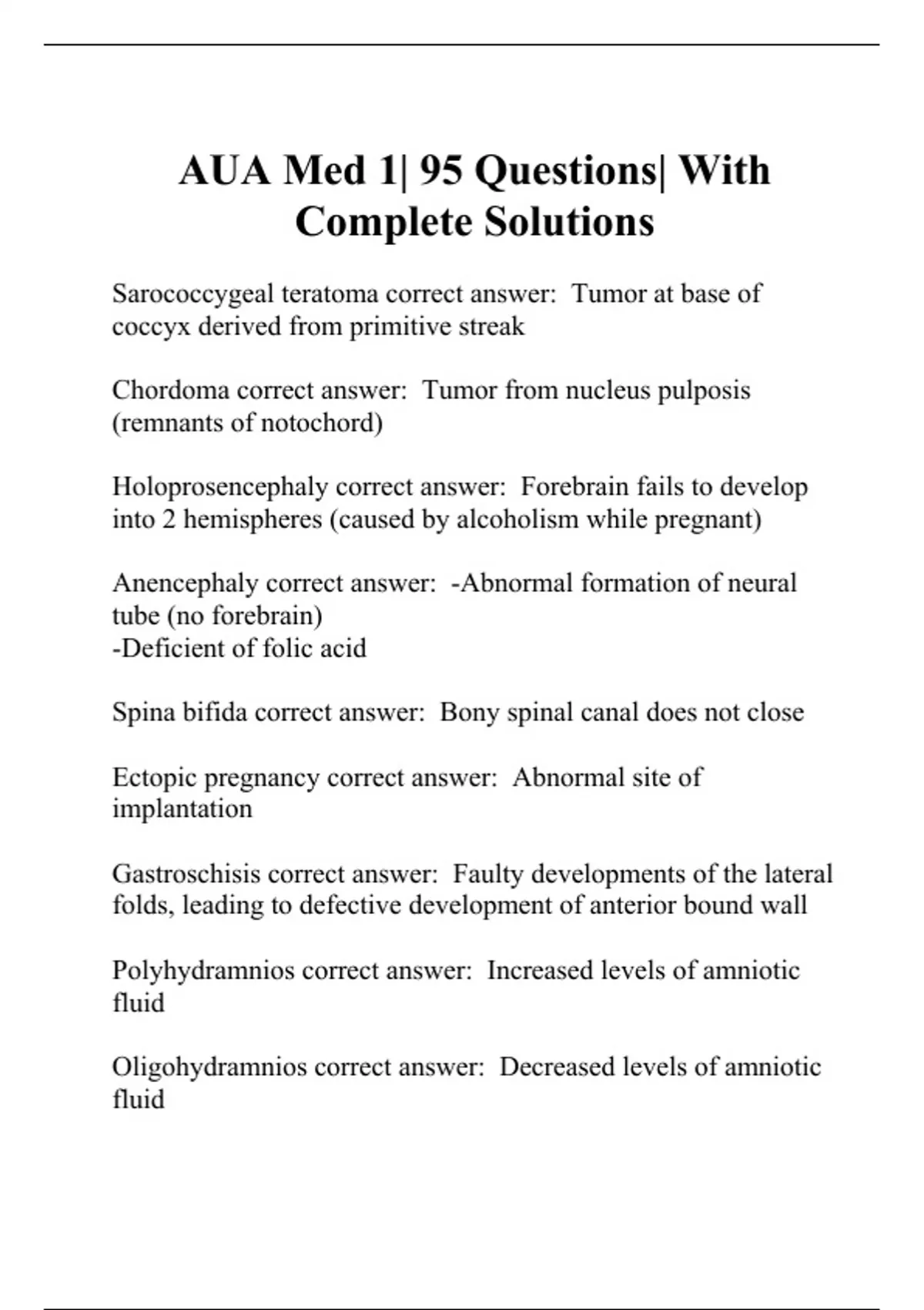 AUA Med 1| 95 Questions| With Complete Solutions - AUA - Stuvia US